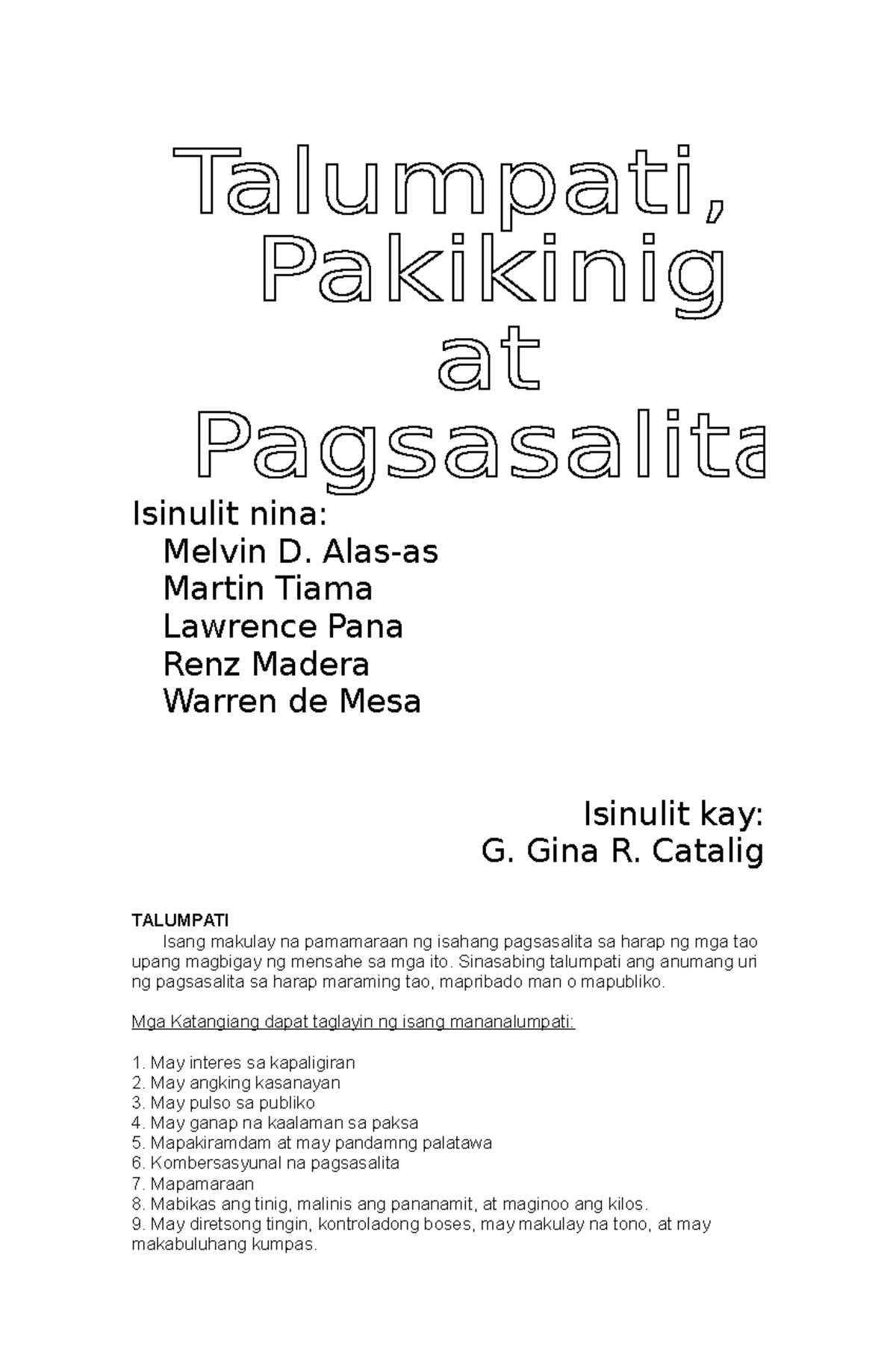 Toaz - talumpati - Wikang Filipino: Kasaysayan at Pag-unlad' 2005 Ed ...