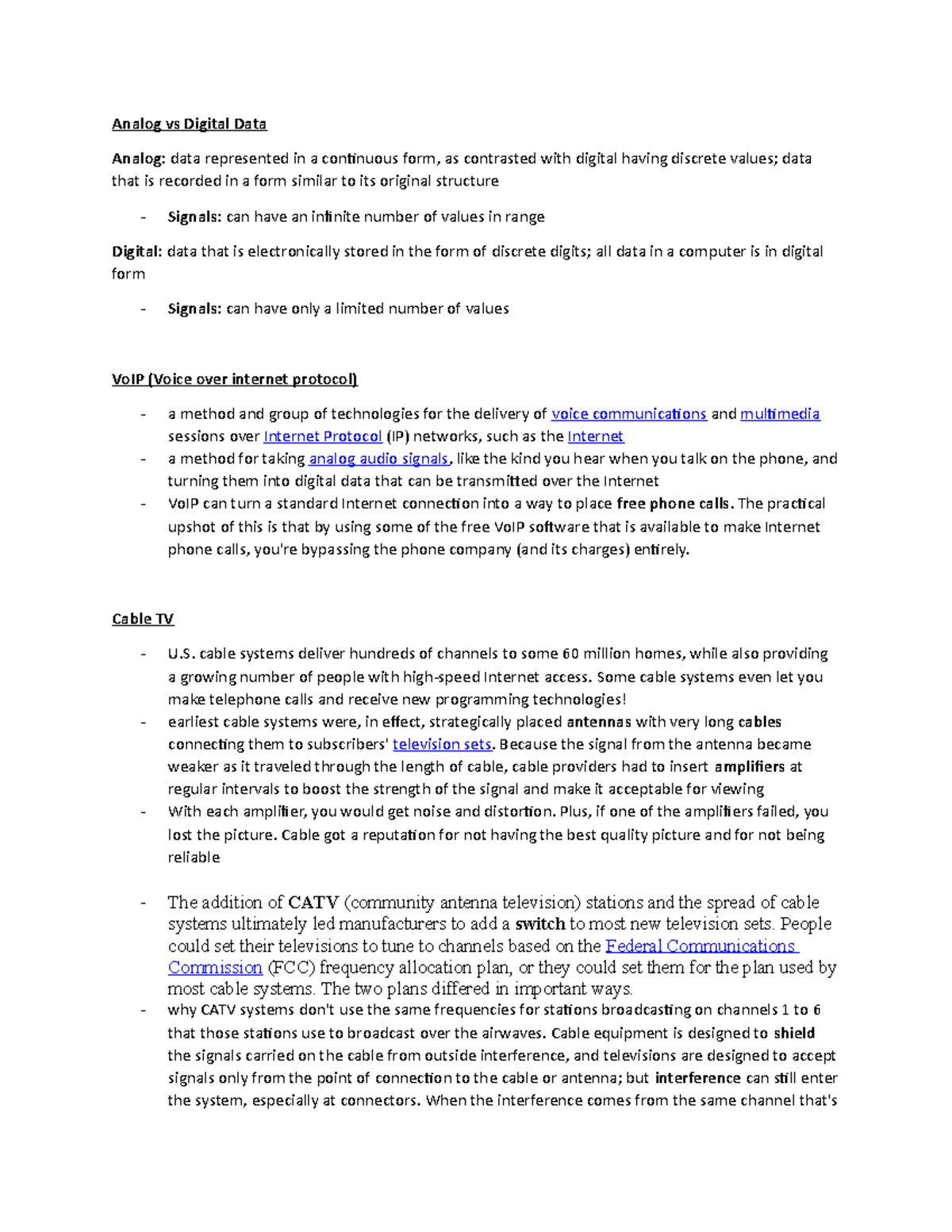 Classs 10 - Lecture notes 10 - Analog vs Digital Data Analog: data ...