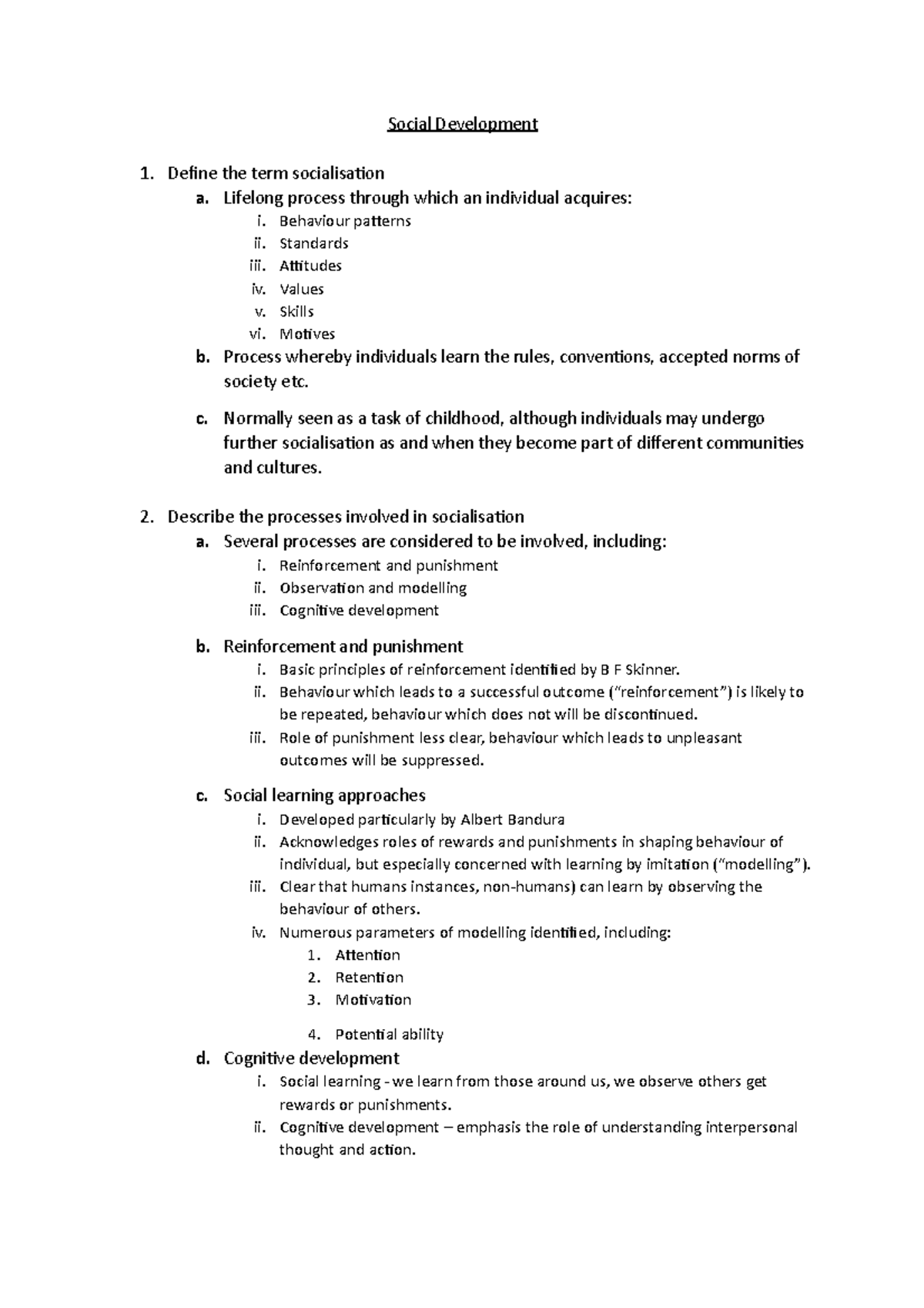 Social Development Notes - Social Development 1. Define the term ...