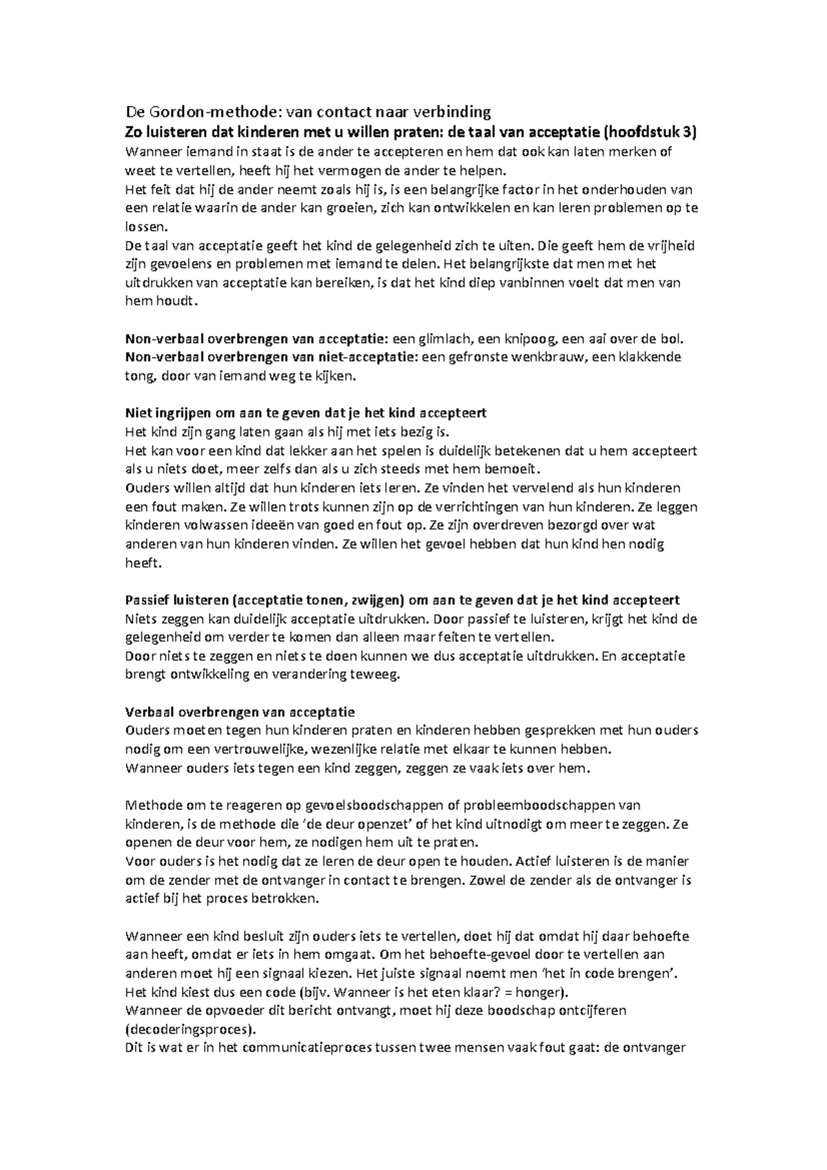 Samenvatting Luisteren naar kinderen Thomas Gordon - De Gordon-methode ...