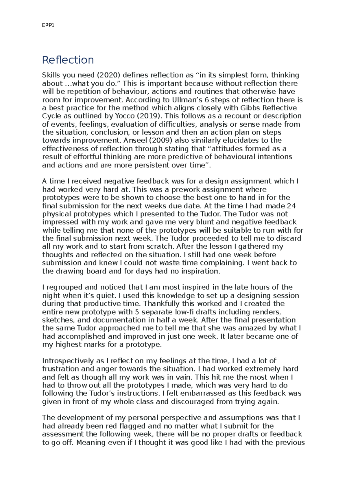 Reflection EPP - EPP Reflection Skills you need (2020) defines ...