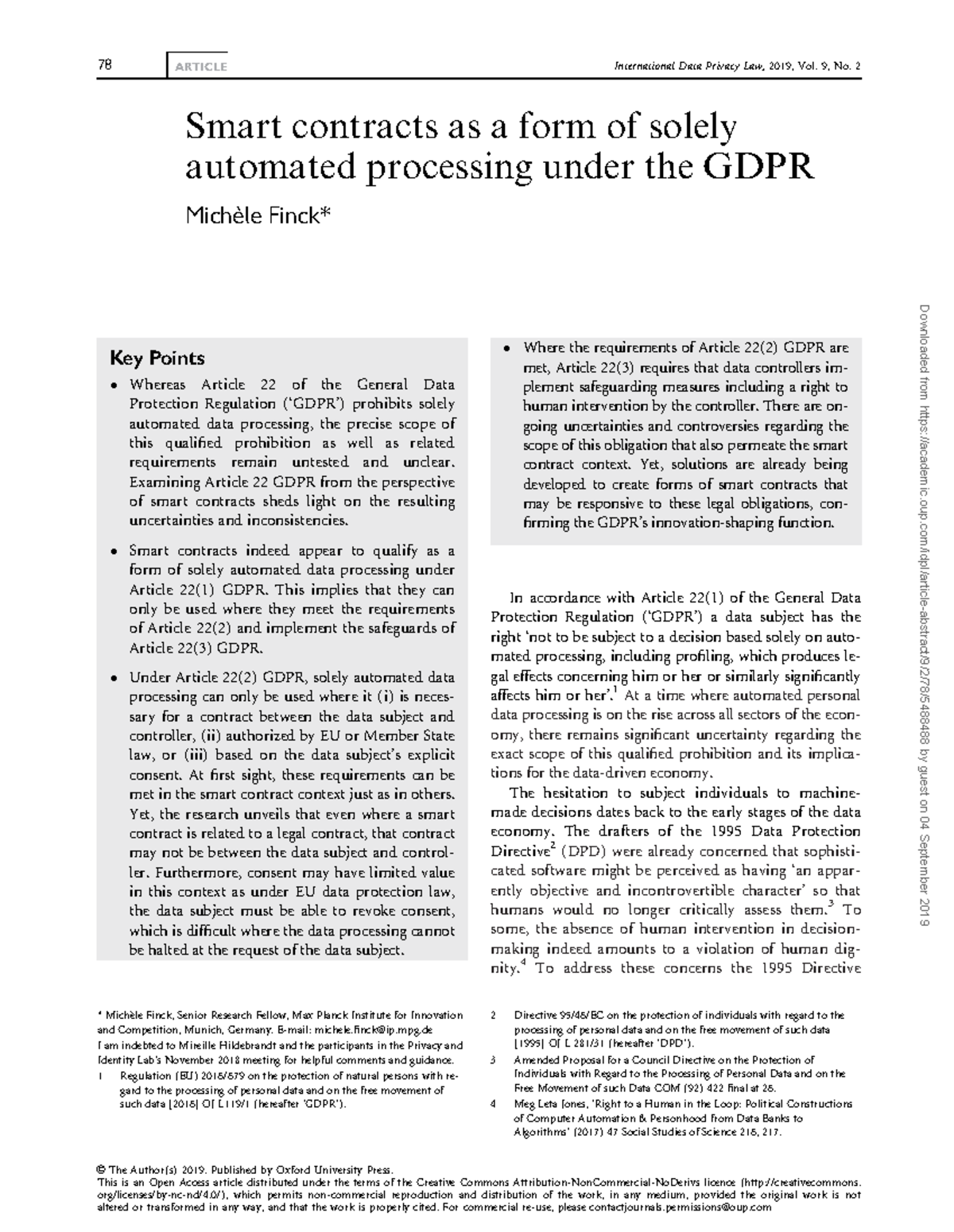 Smart Contracts and GDPR - Smart contracts as a form of solely ...