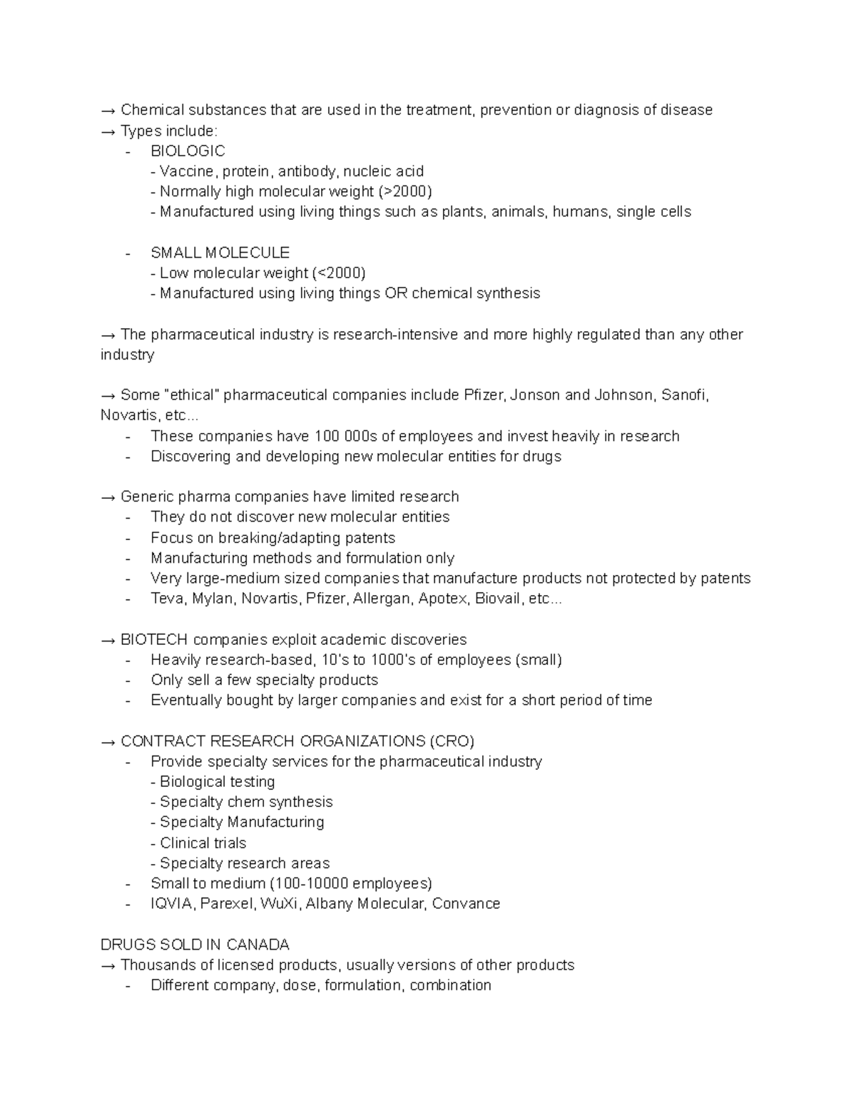 BPS 1 - Drug Industry - Notes on unit 1 for biopharm. - → Chemical ...