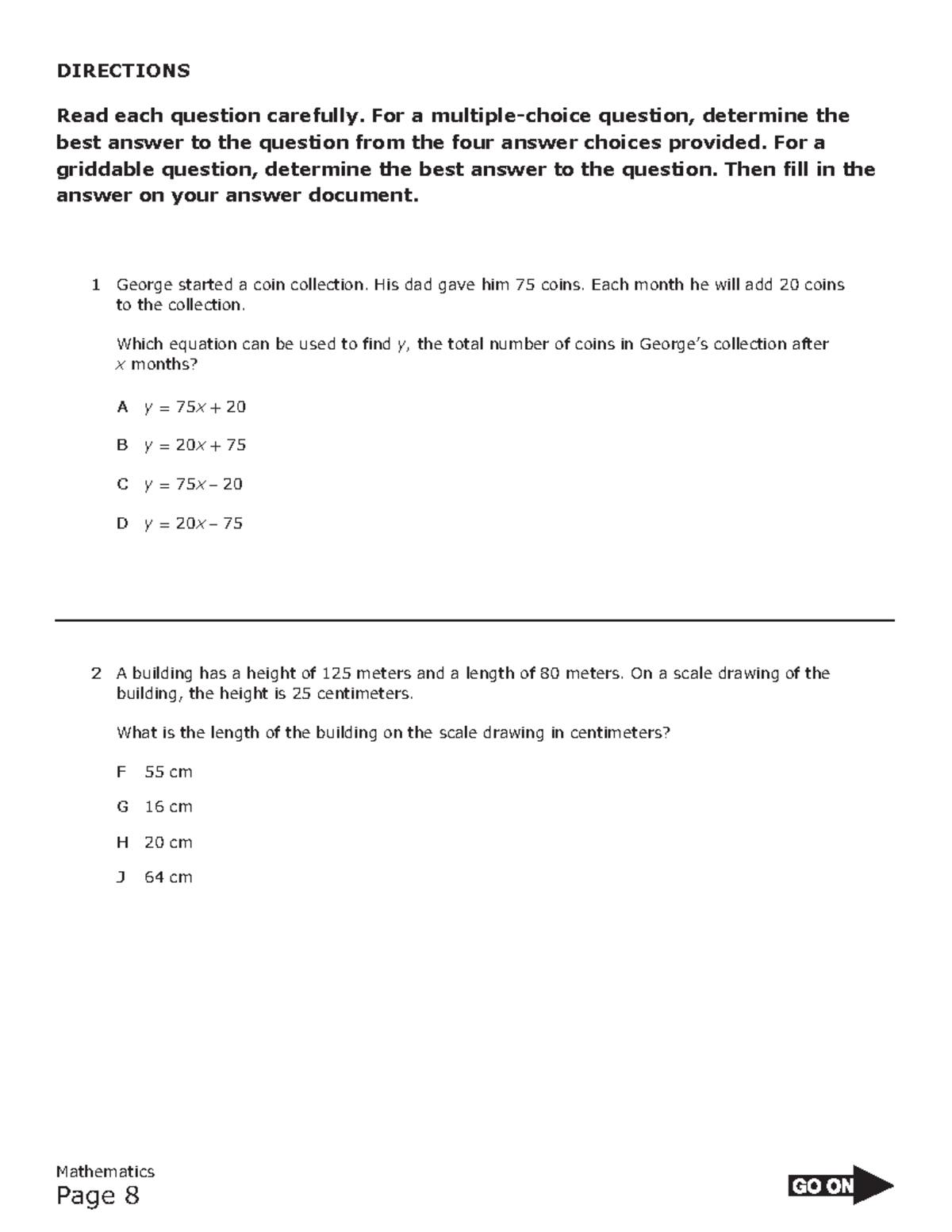Staar Grade 7 Mathematics pretest 15th grade - DIRECTIONS Read each ...