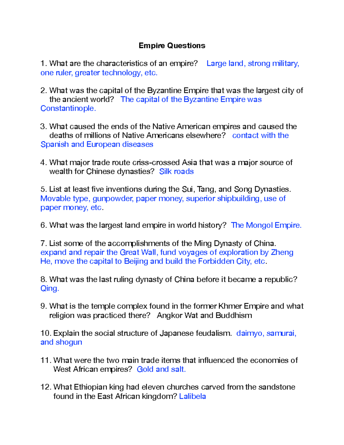 Empire Questions - ....... - Empire Questions What are the ...