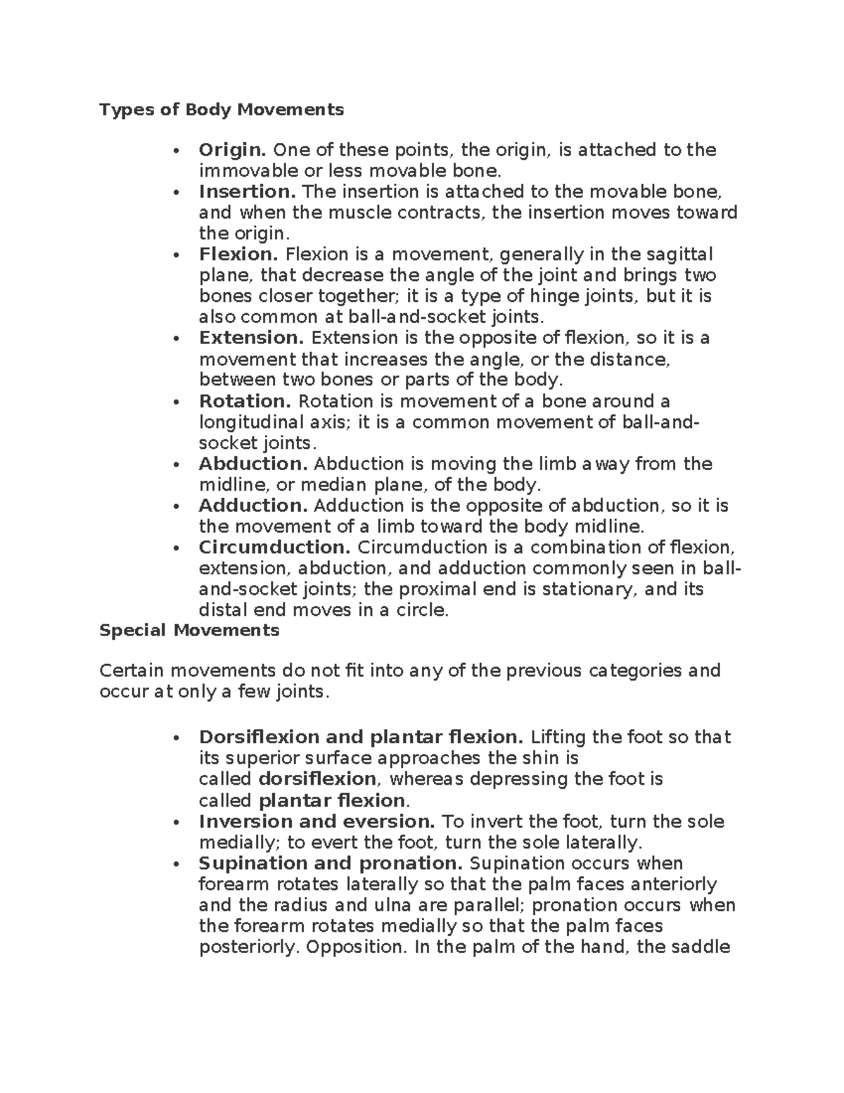Types of Body Movements - One of these points, the origin, is attached ...