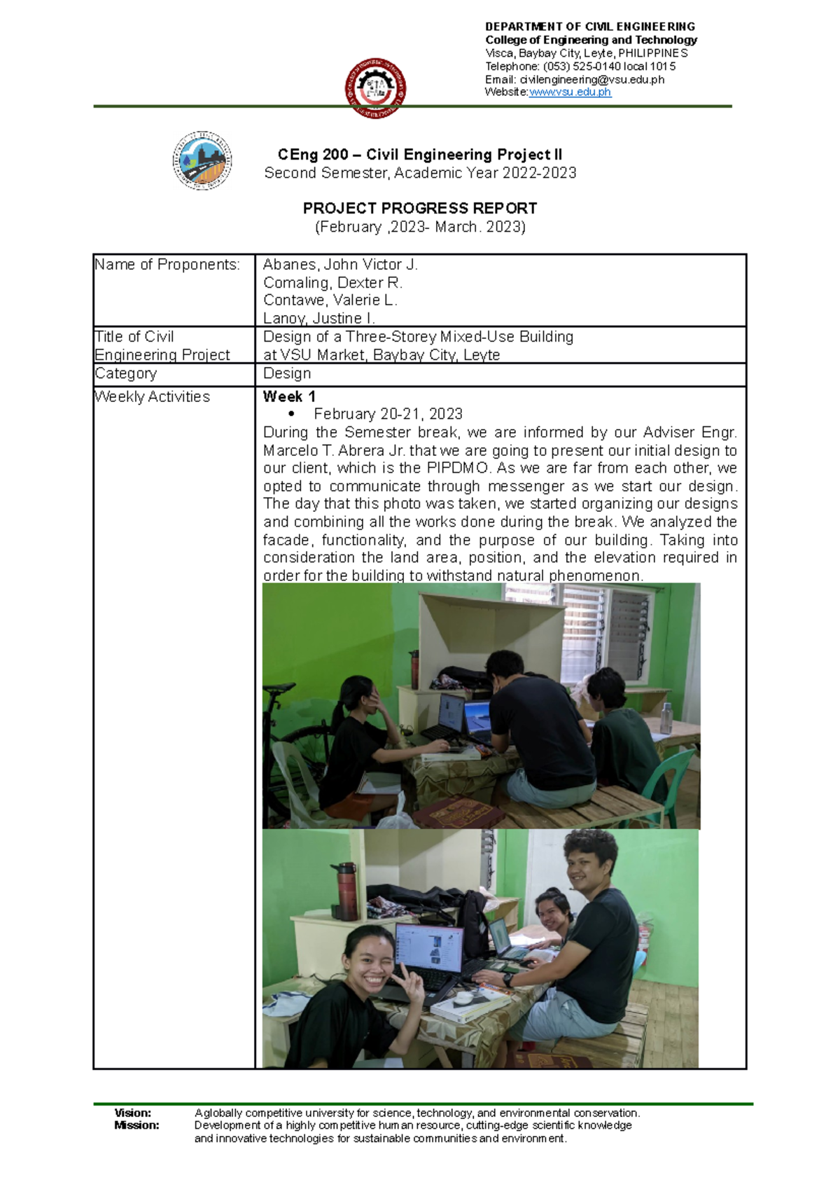 Progress-Report-1 - Report - DEPARTMENT OF CIVIL ENGINEERING College of ...