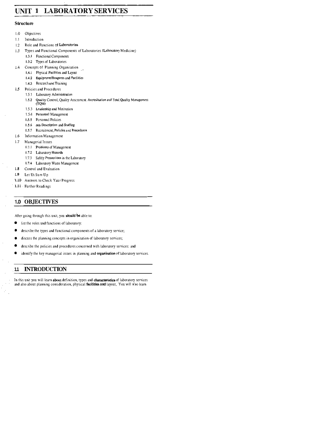 Unit-1 - UNIT LABORATORY SERVICES Structure 1 Objectives 1 Introduction ...