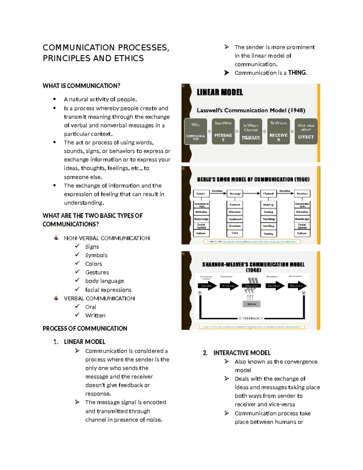 Lesson 1 - Purposive Communication notes - COMMUNICATION PROCESSES ...