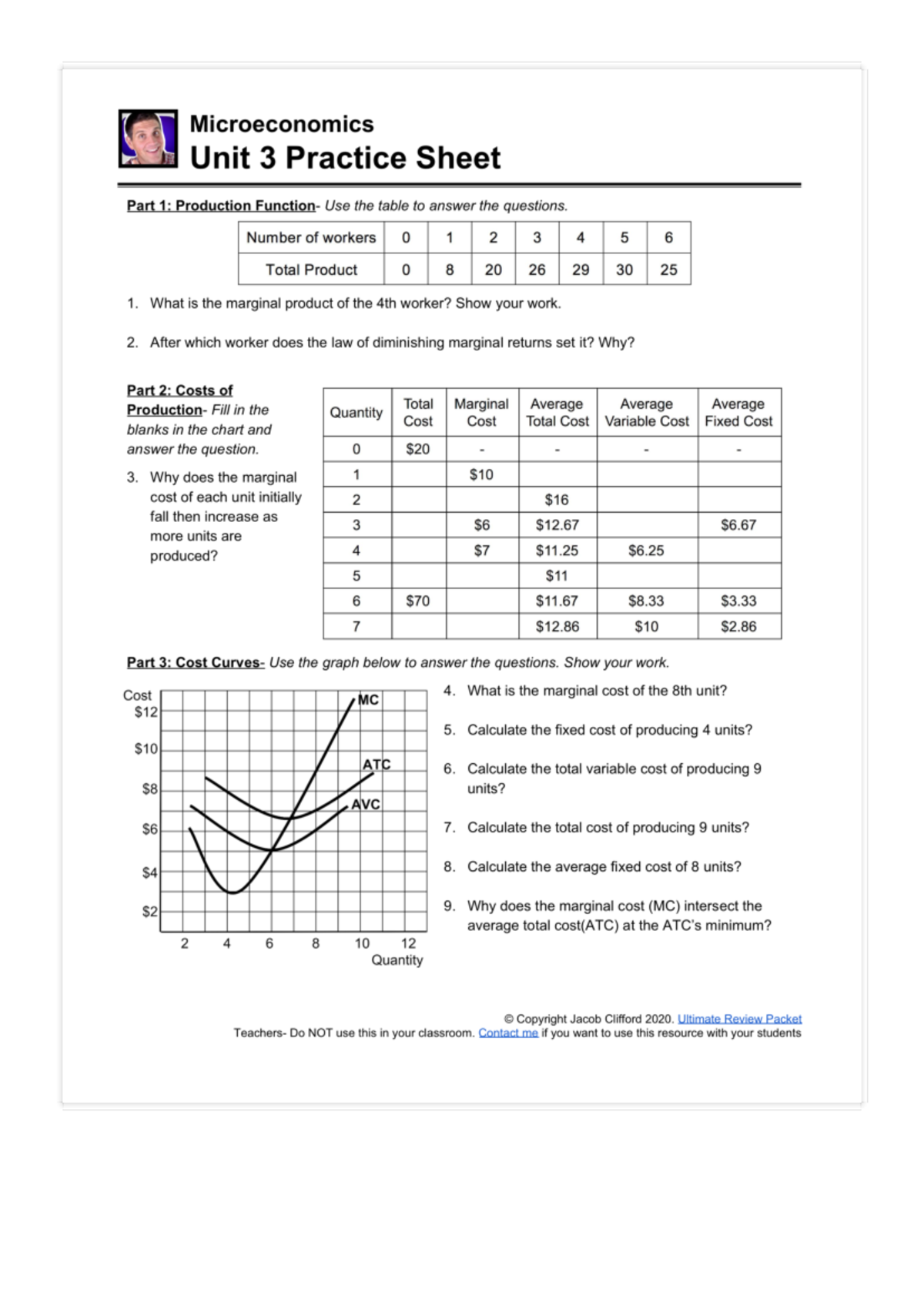 Micro Unit 3Practice Sheet 2-2004 12-233309 - Microeconomics Unit 3 ...