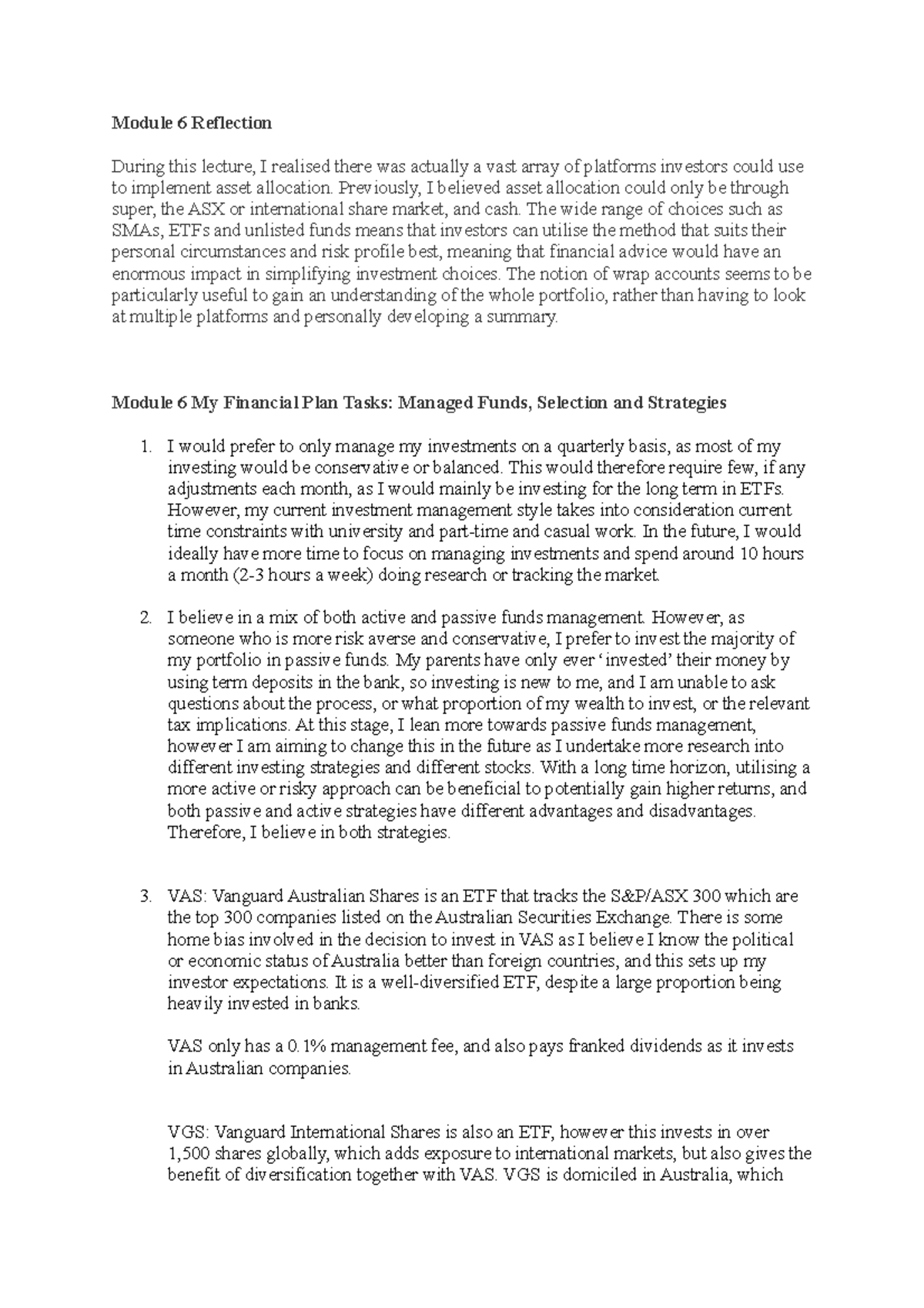 Module 6 Reflection - Weekly tutorials and dot points - FINS3648 - UNSW ...