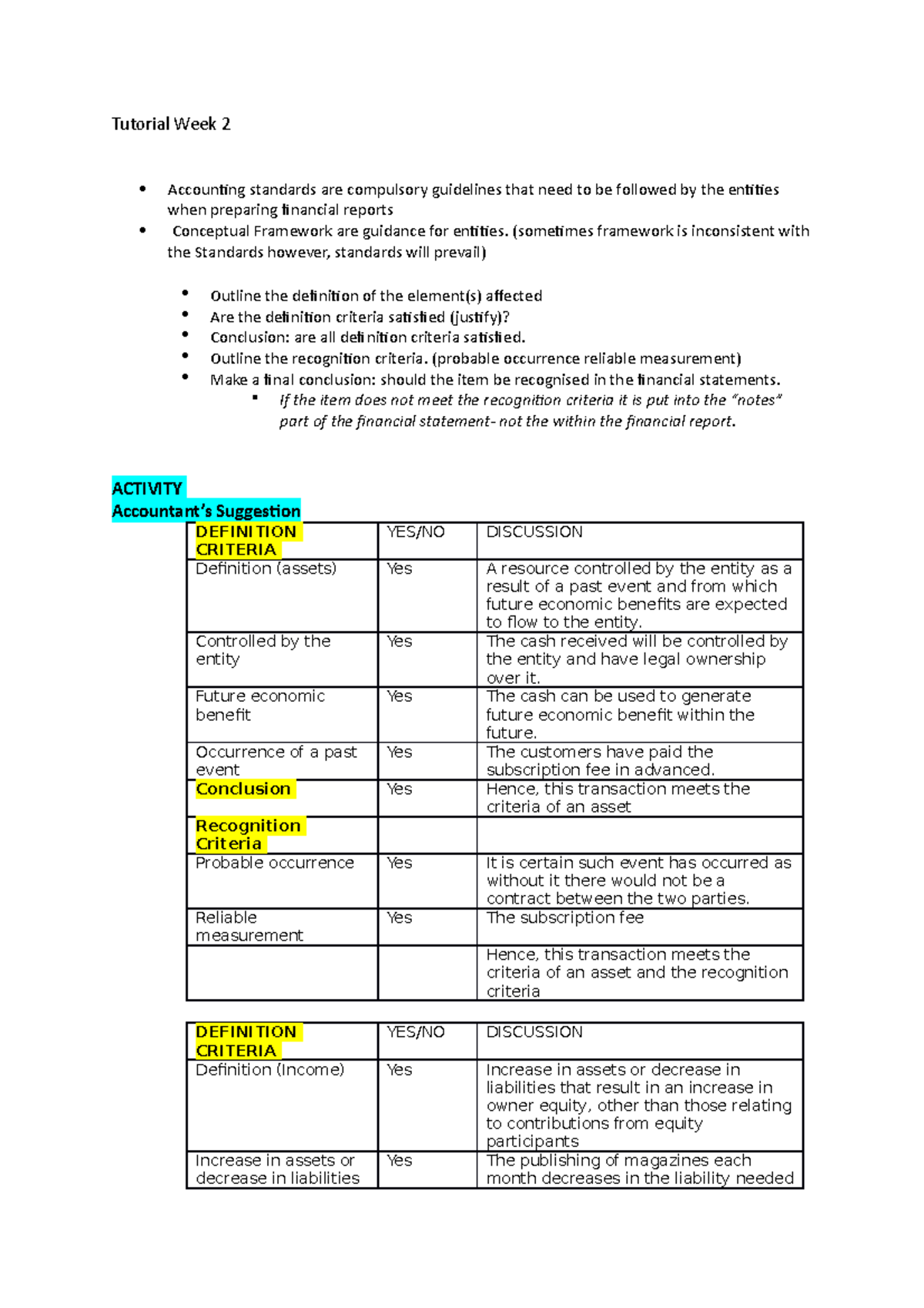 Tutorial Week 2 accounting tutorial questions - Tutorial Week 2 ...