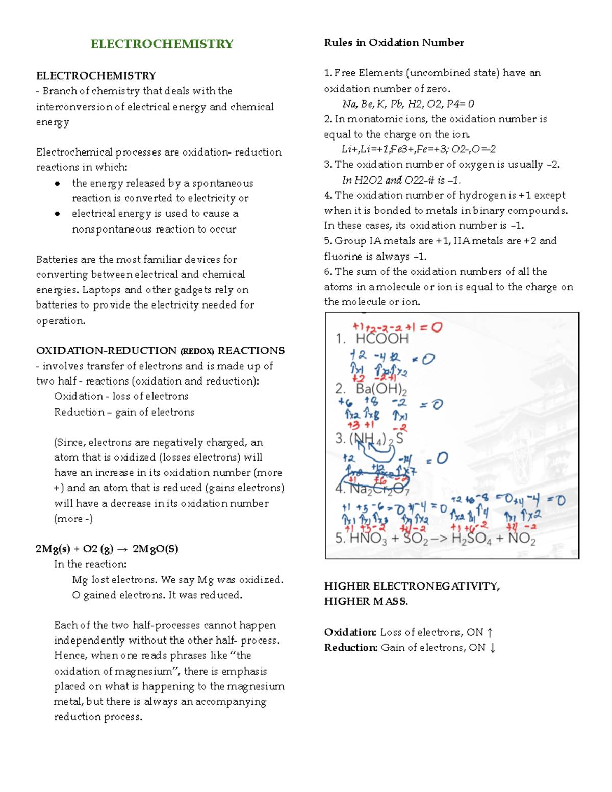 Electrochemistry Lecture with Exercises (General Chemistry) - Senior ...