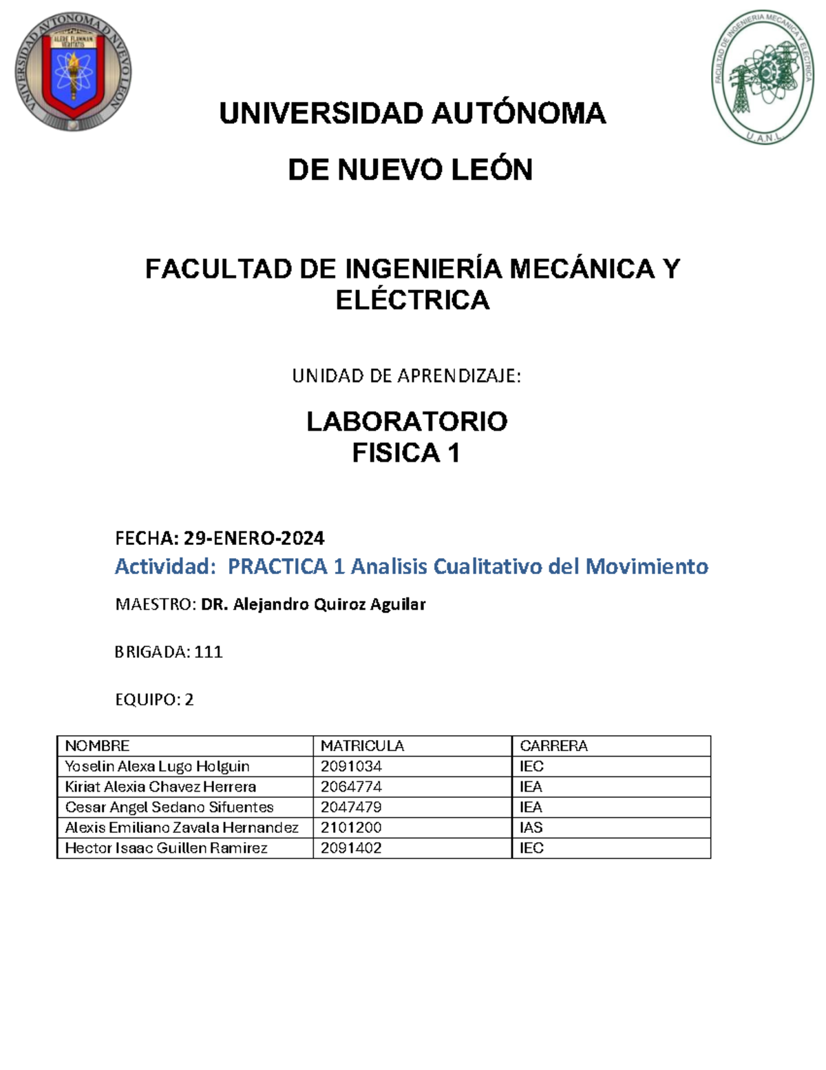 Practica.1- Fisica - PRACTICA 1 CON PROCEDIMIENTOS - UNIVERSIDAD AUTÓNOMA DE NUEVO LEÓN FACULTAD ...