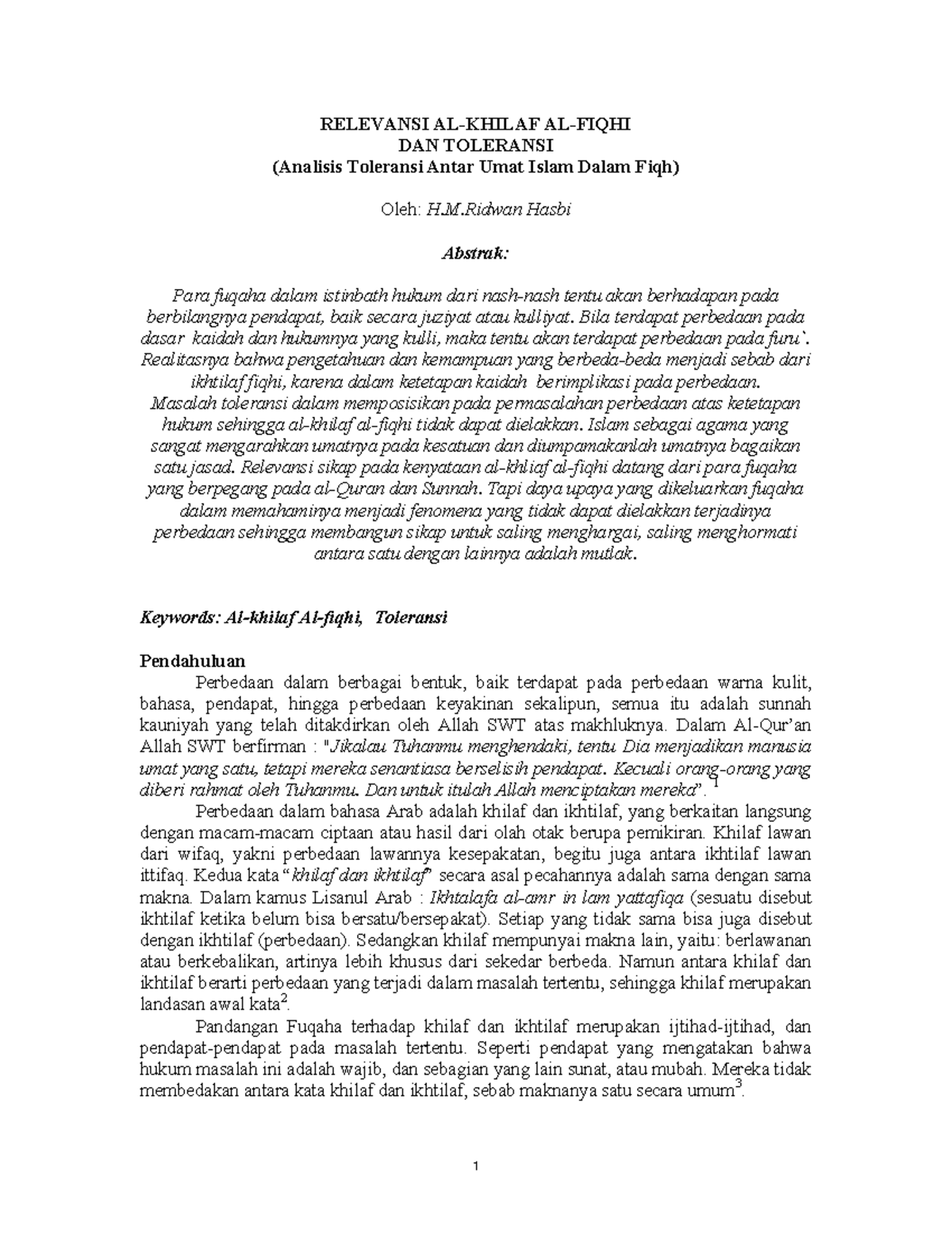relevansi al khilaf al fiqhi dan toleransi analisis toleransi antar ...