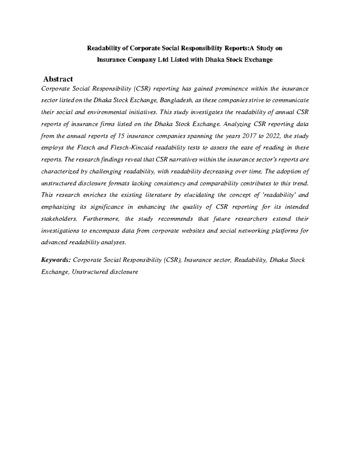 Readability of CSR reports. - Readability of Corporate Social ...