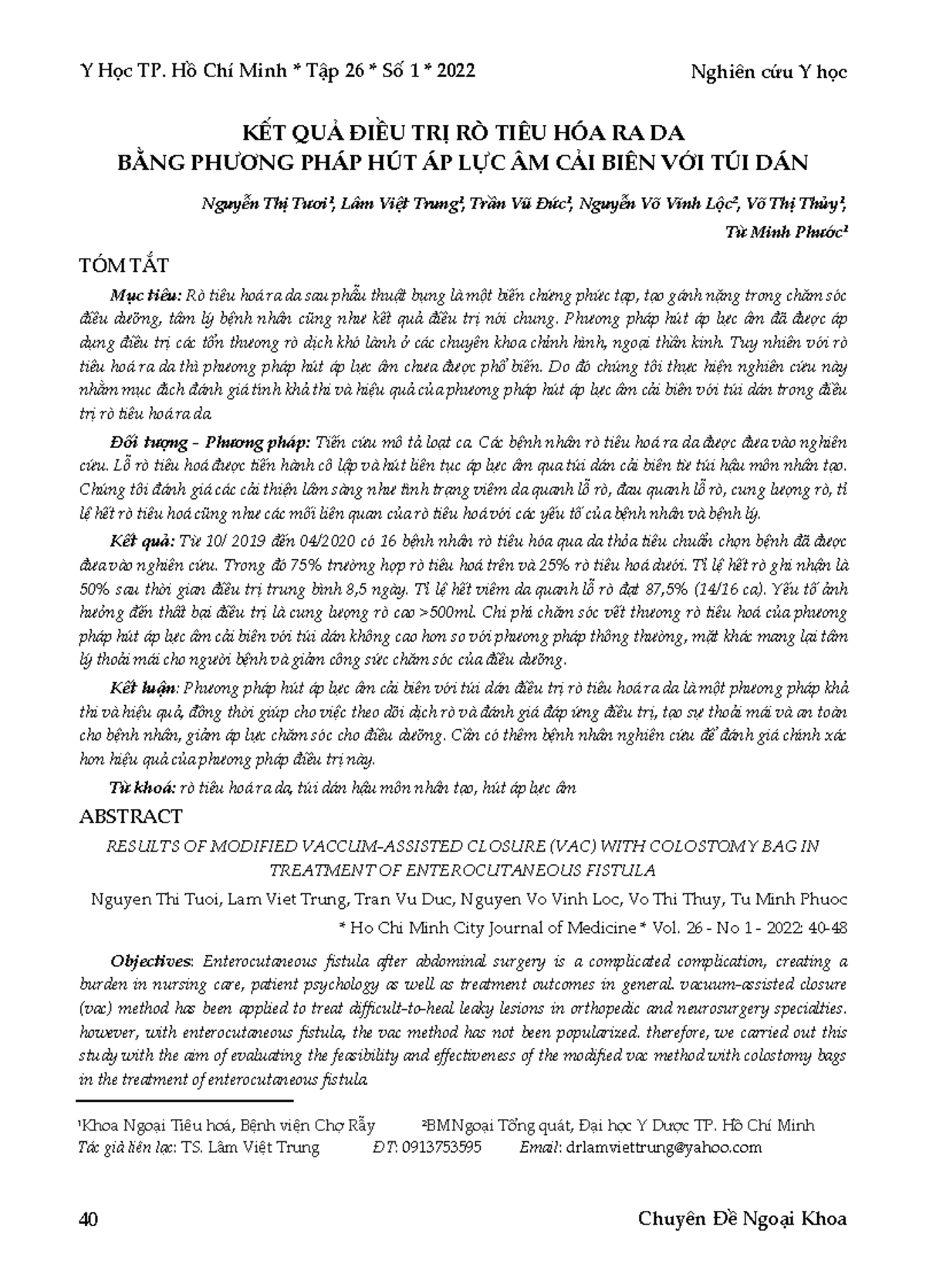 Kết quả điều trị rò tiêu hóa ra da bằng phương pháp hút áp lực âm cải ...