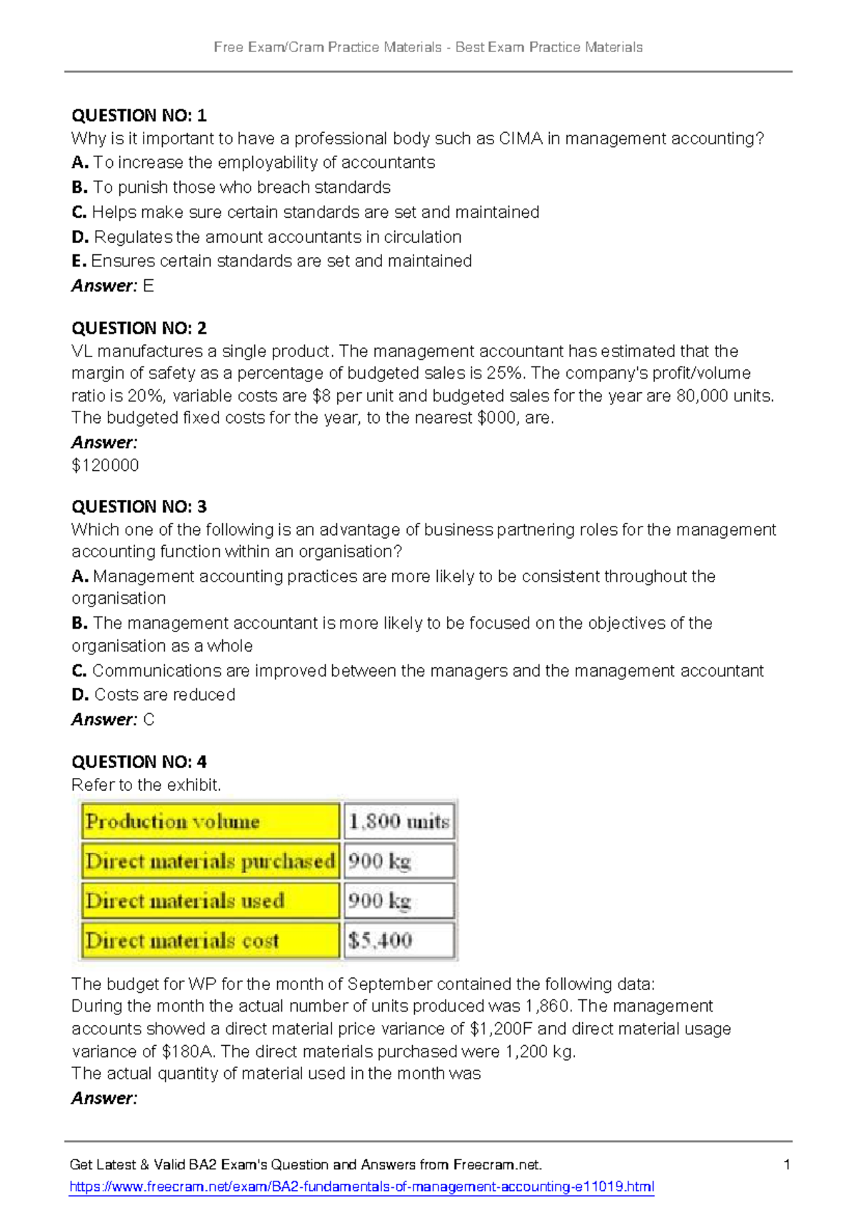 BA2 - cima b2 - QUESTION NO: 1 Why is it important to have a ...
