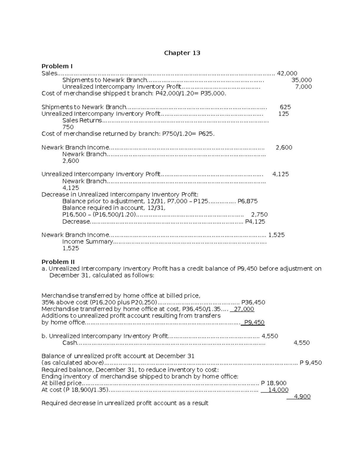 Solutionchapter 13 - Advacc - Chapter 13 Problem I - Studocu