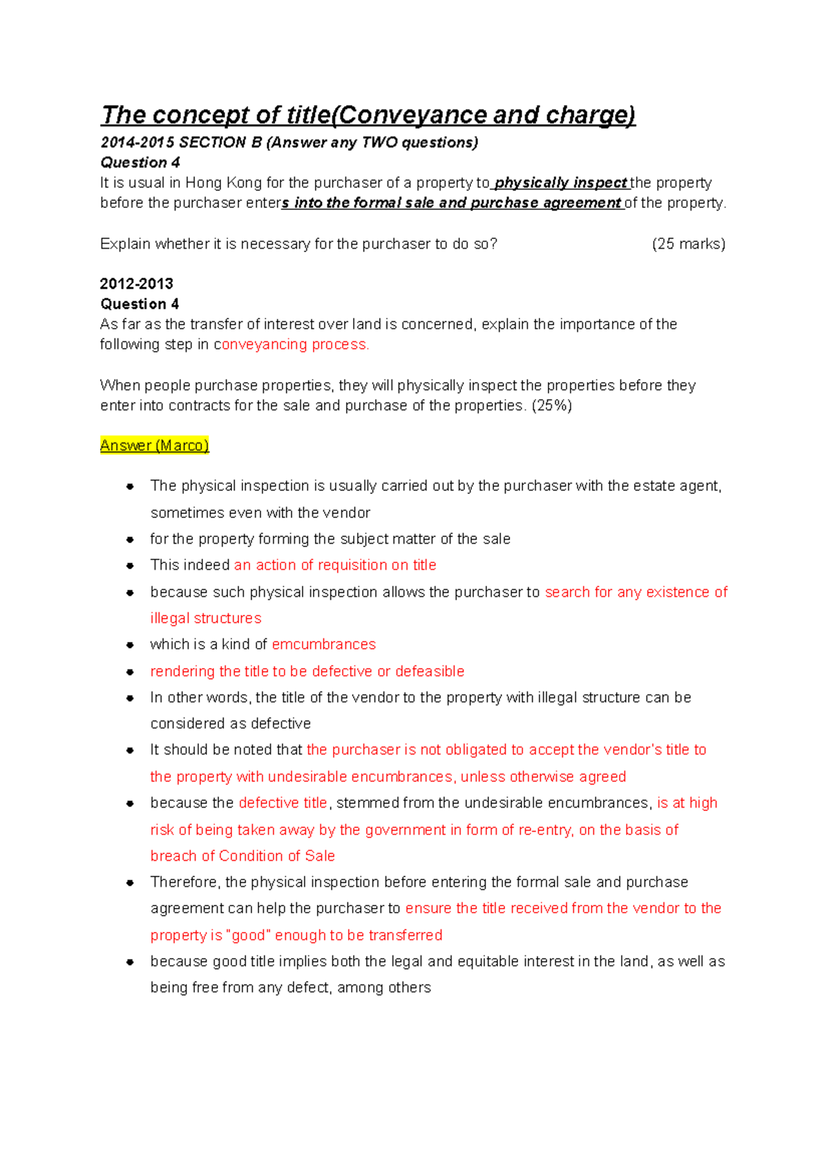 The concept of title(Conveyance and charge) - Explain whether it is ...