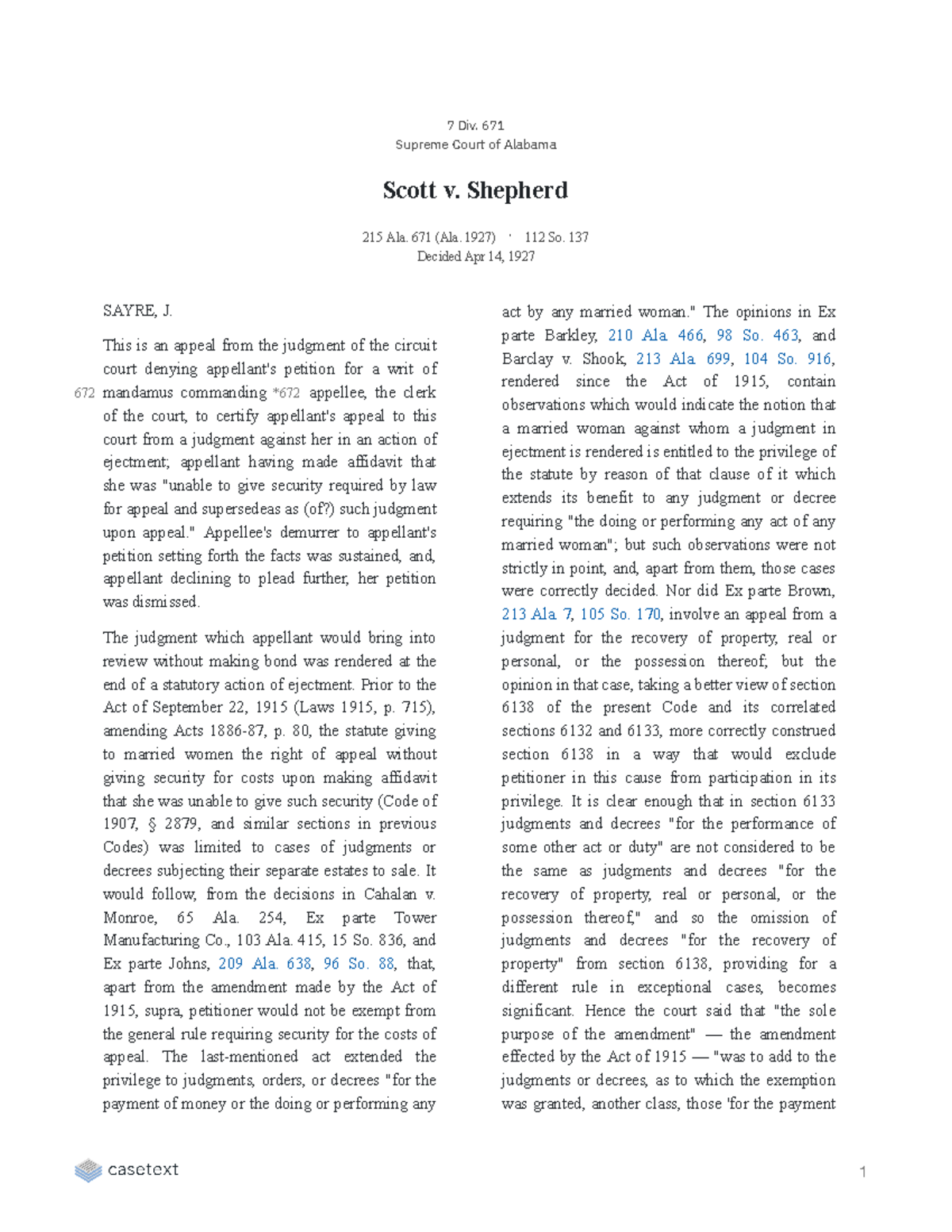 Scott v. Shepherd case for tort - 7 Div. 671 Supreme Court of Alabama ...