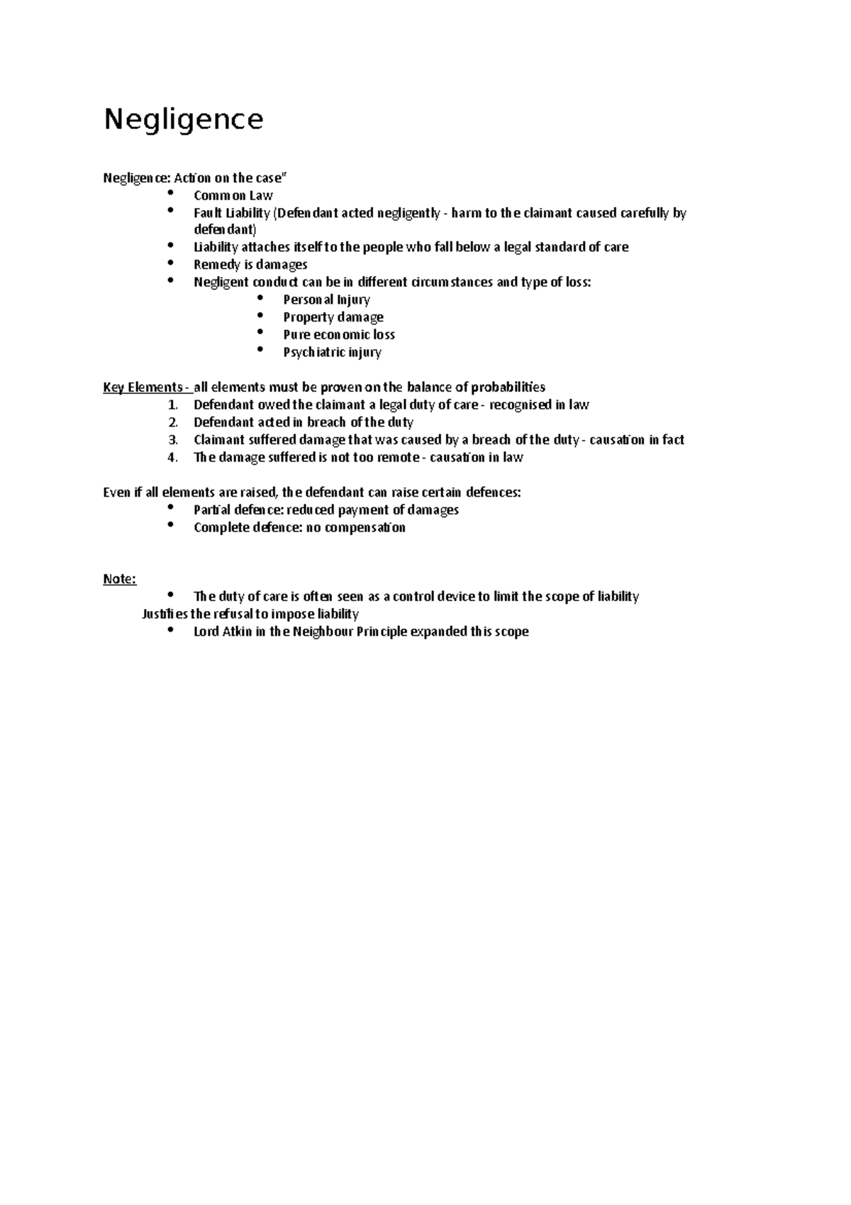 Lecture 2.1 Negligence - Negligence Negligence: Action on the case ...