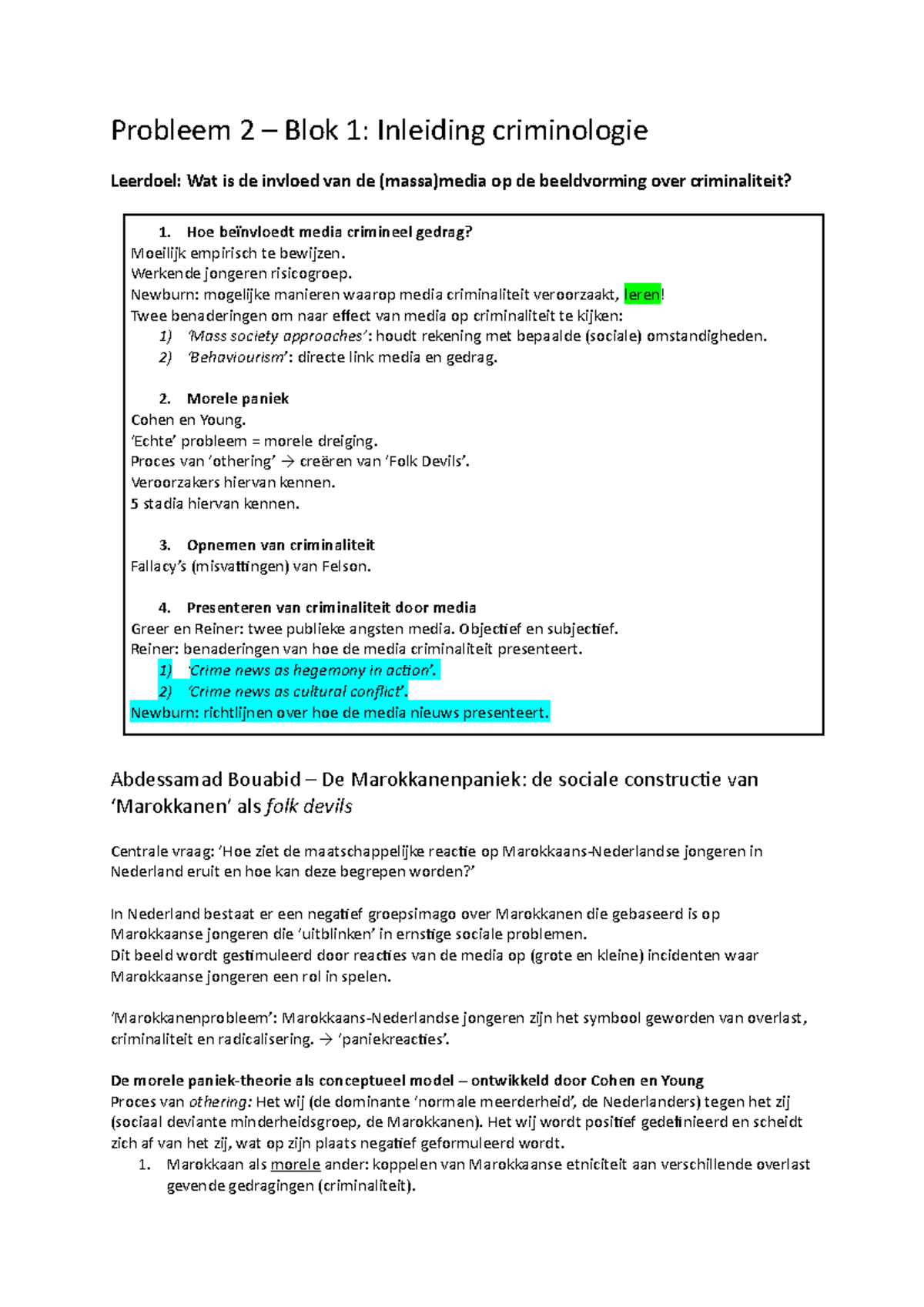 Probleem 2 - Probleem 2 – Blok 1: Inleiding criminologie Leerdoel: Wat is de invloed van de ...