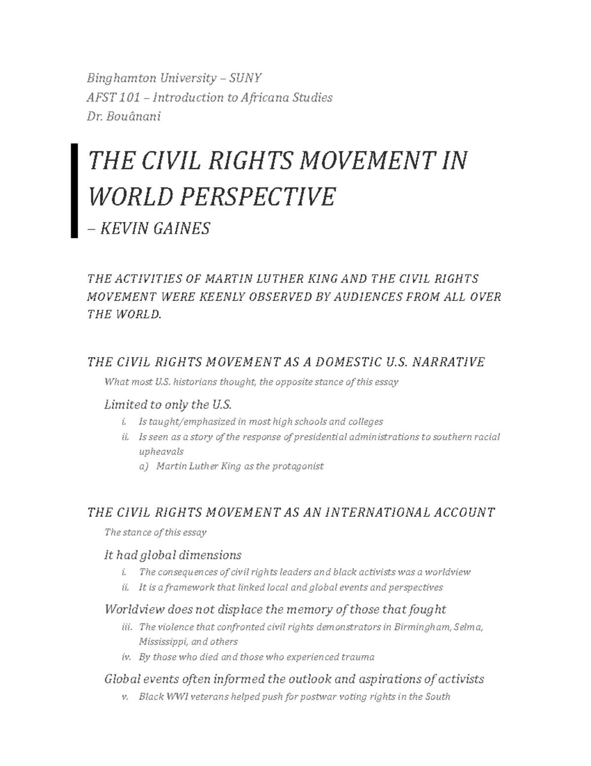 Notes on The Civil Rights Movement in World Perspective by Kevin Gaines ...