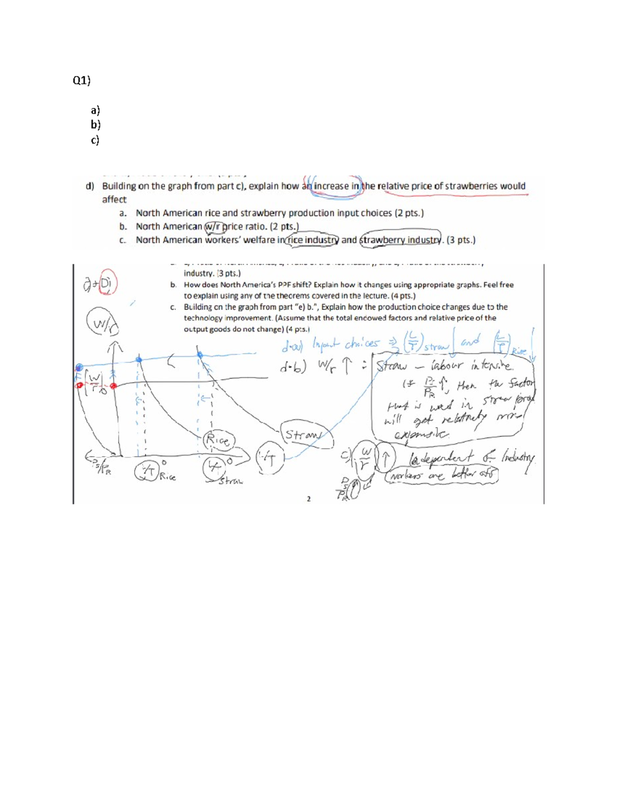Midterm 2 answer - The course material - Economics 3352 - Q1) a) b)c) Q ...