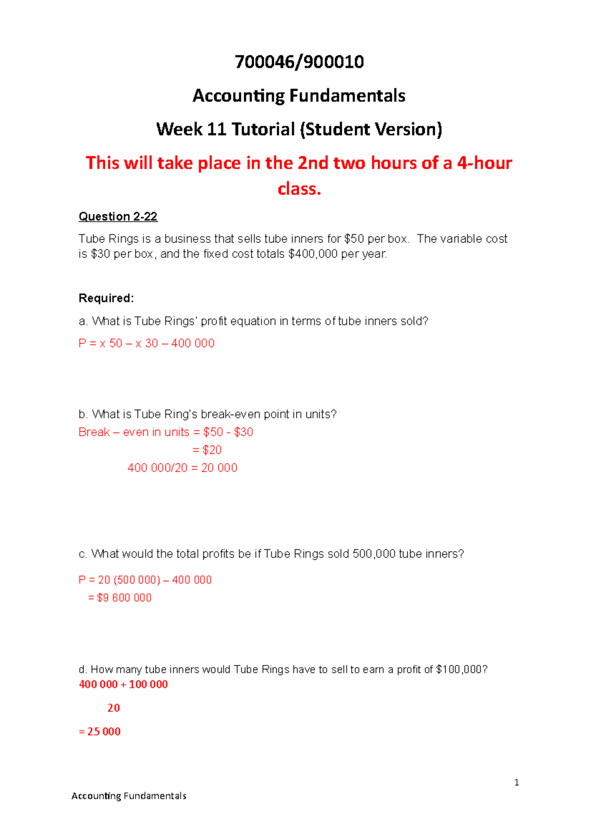 700046 Week 11 Tutorial(1) - 700046/ Accounting Fundamentals Week 11 ...