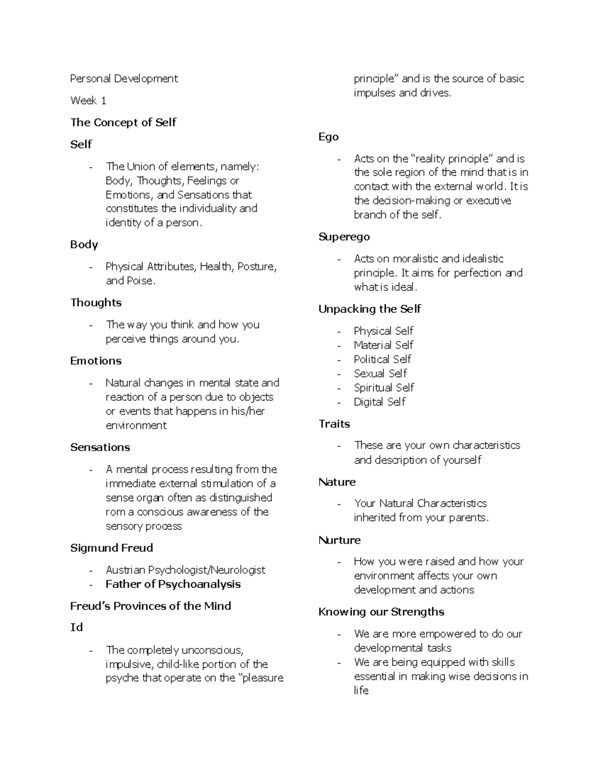 Personal-Development - Personal Development Week 1 The Concept of Self ...