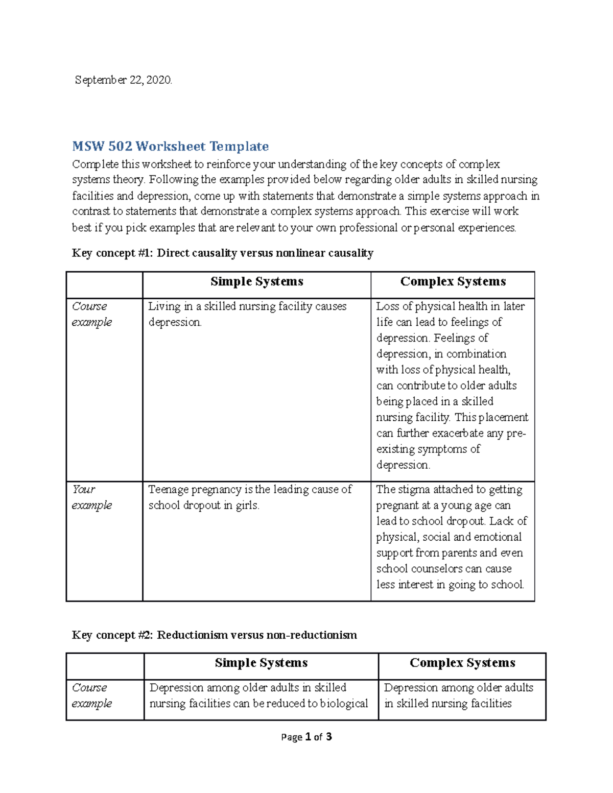 Worksheet Module 4 2019 - September 22, 2020. MSW 502 Worksheet ...