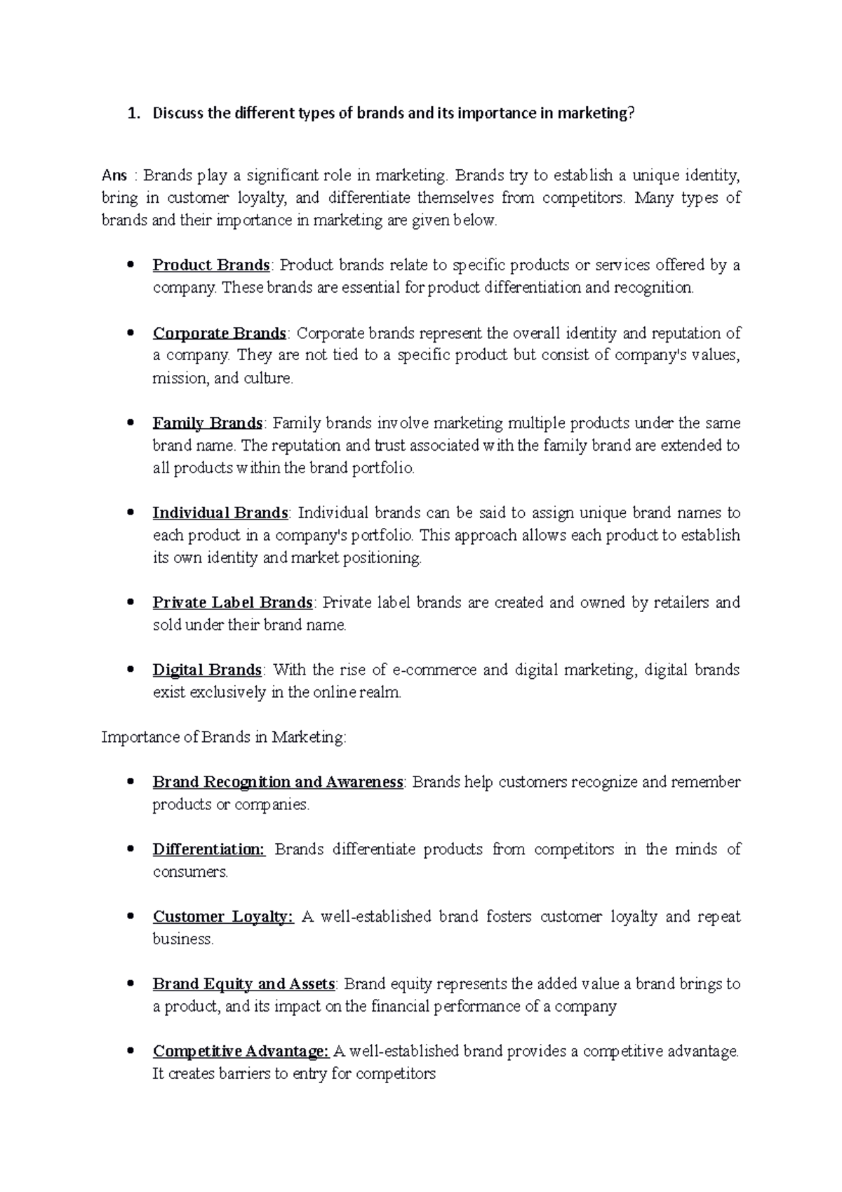 Assignment -1 - Discuss the different types of brands and its ...
