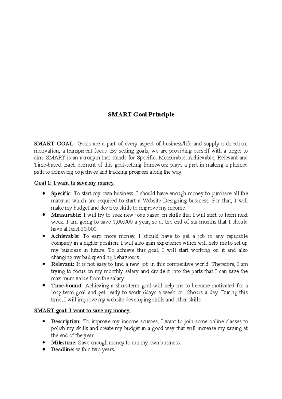 Smart( Specific, Measurable, Achievable, Relevant and Time-based) Goal ...