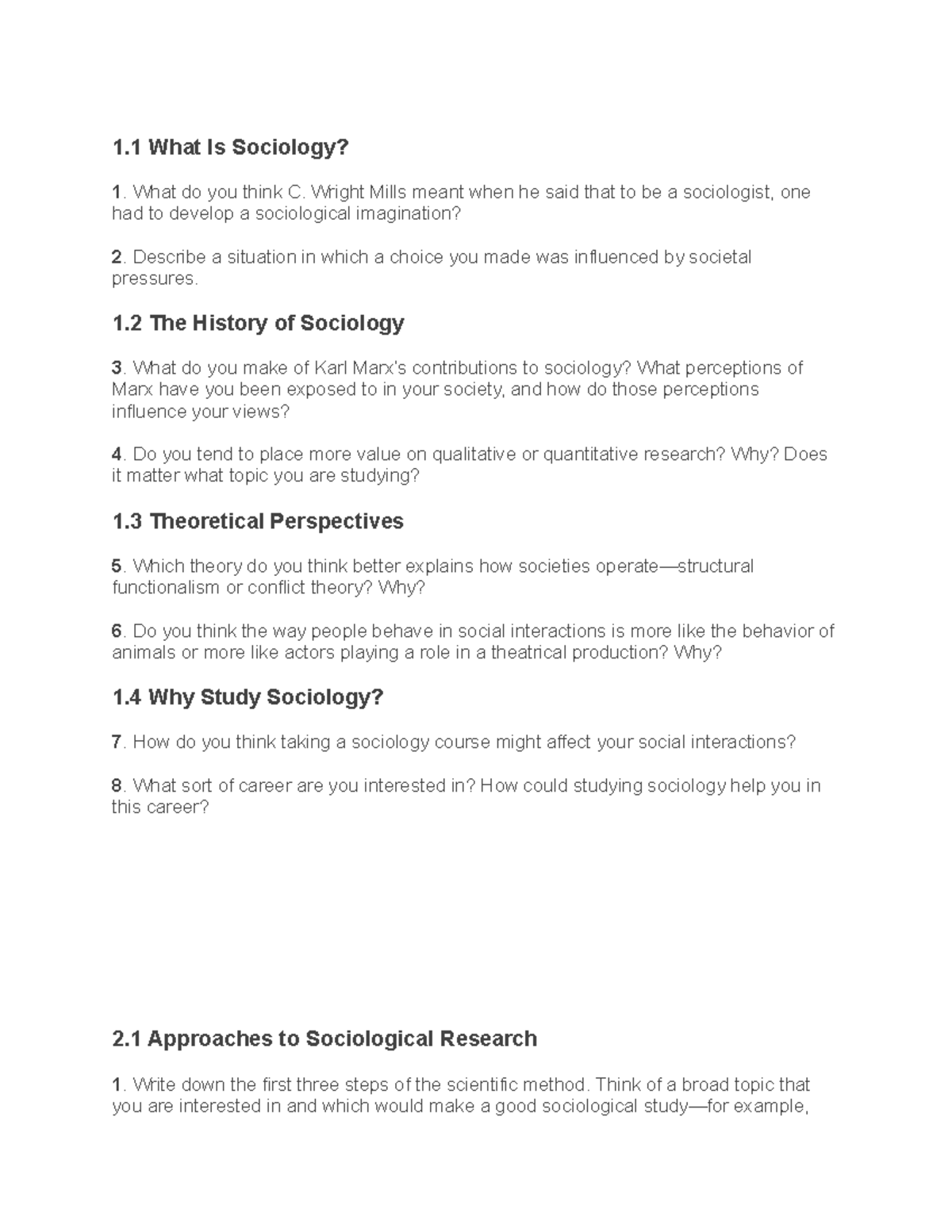 Chpaters 1-3 Short Answer Questions - 1 What Is Sociology? What do you ...