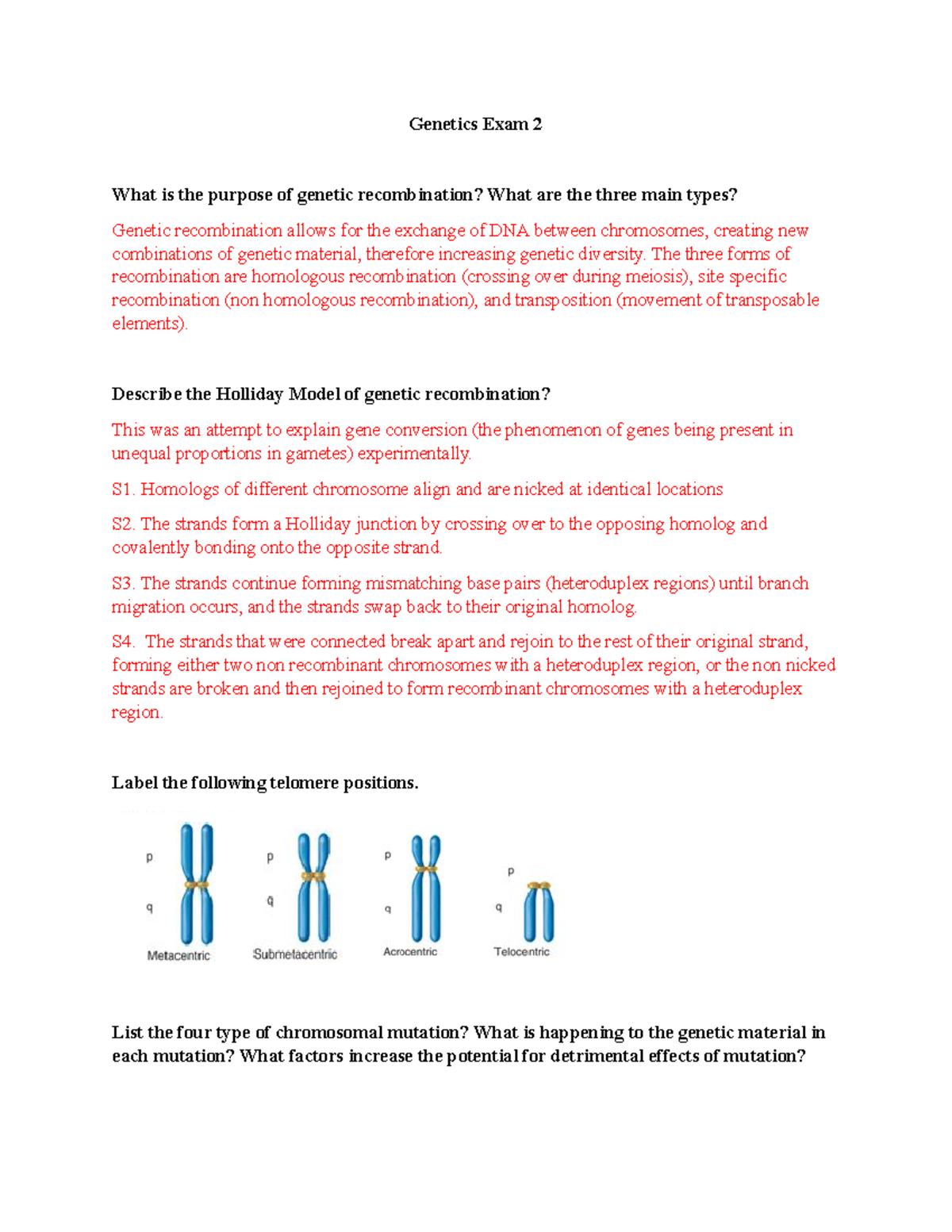 Gen.Fa 21 Exam 2 Review wiht KEY - Genetics Exam 2 What is the purpose ...