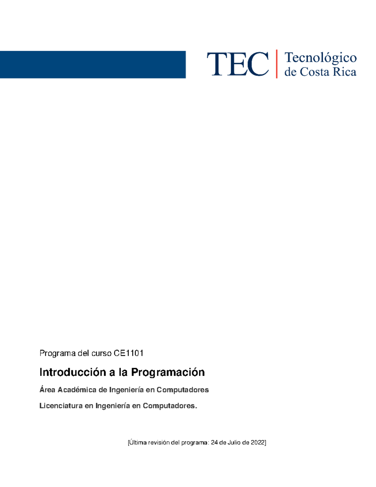 CE1101 - Introducción a la Programación - Programa del curso CE ...