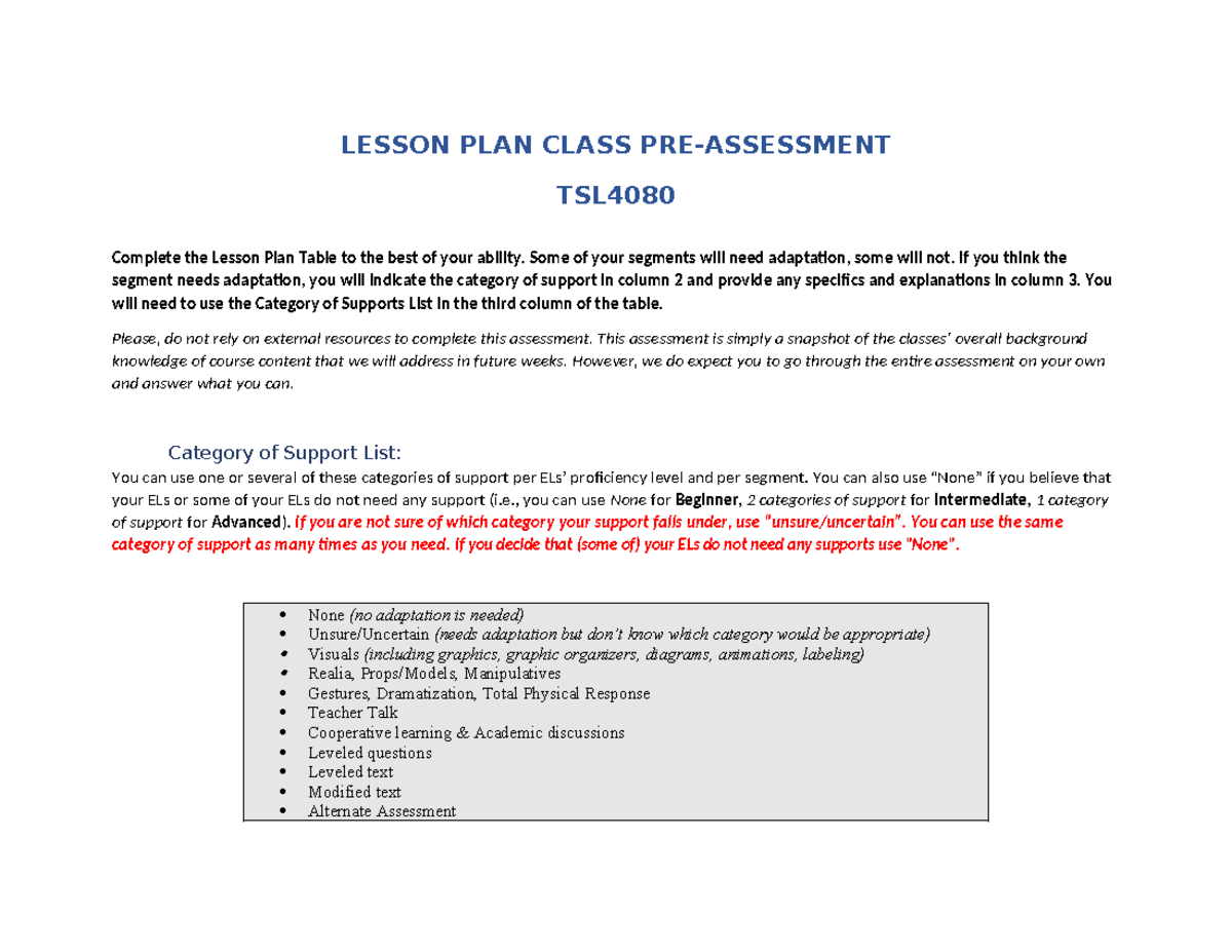 Lesson Plan Table - Some of your segments will need adaptation, some ...