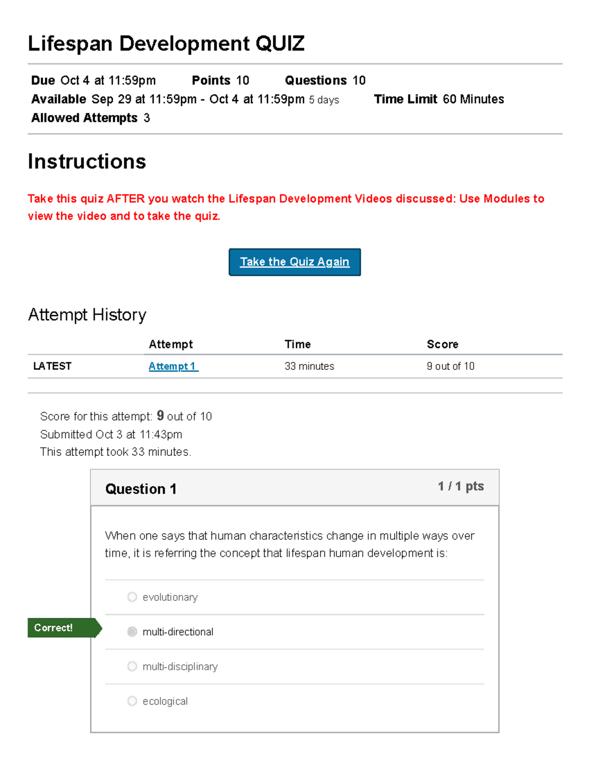 Lifespan Development QUIZ - Take this quiz AFTER you watch the Lifespan ...