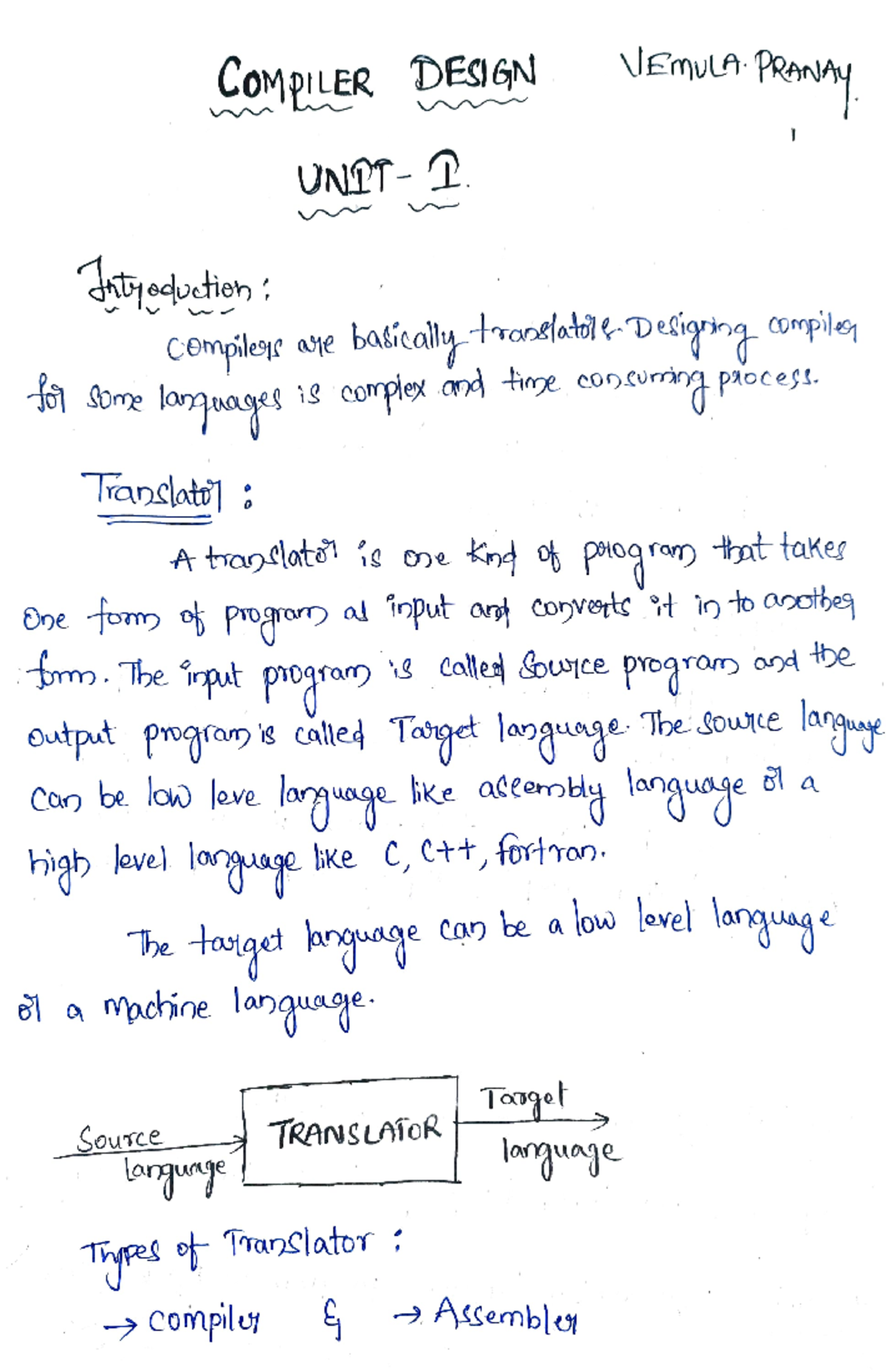 CD UNIT I - Unit 1 - CoMpILER DESIGN VEmuLA PRanAY UN1T- xtoetien Cempileye aje basically - Studocu