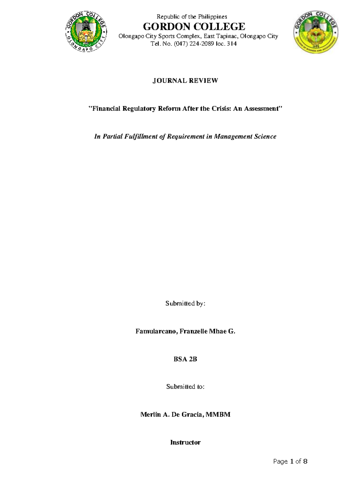 Famularcano - Mansci Final Requirement - GORDON COLLEGE Olongapo City ...