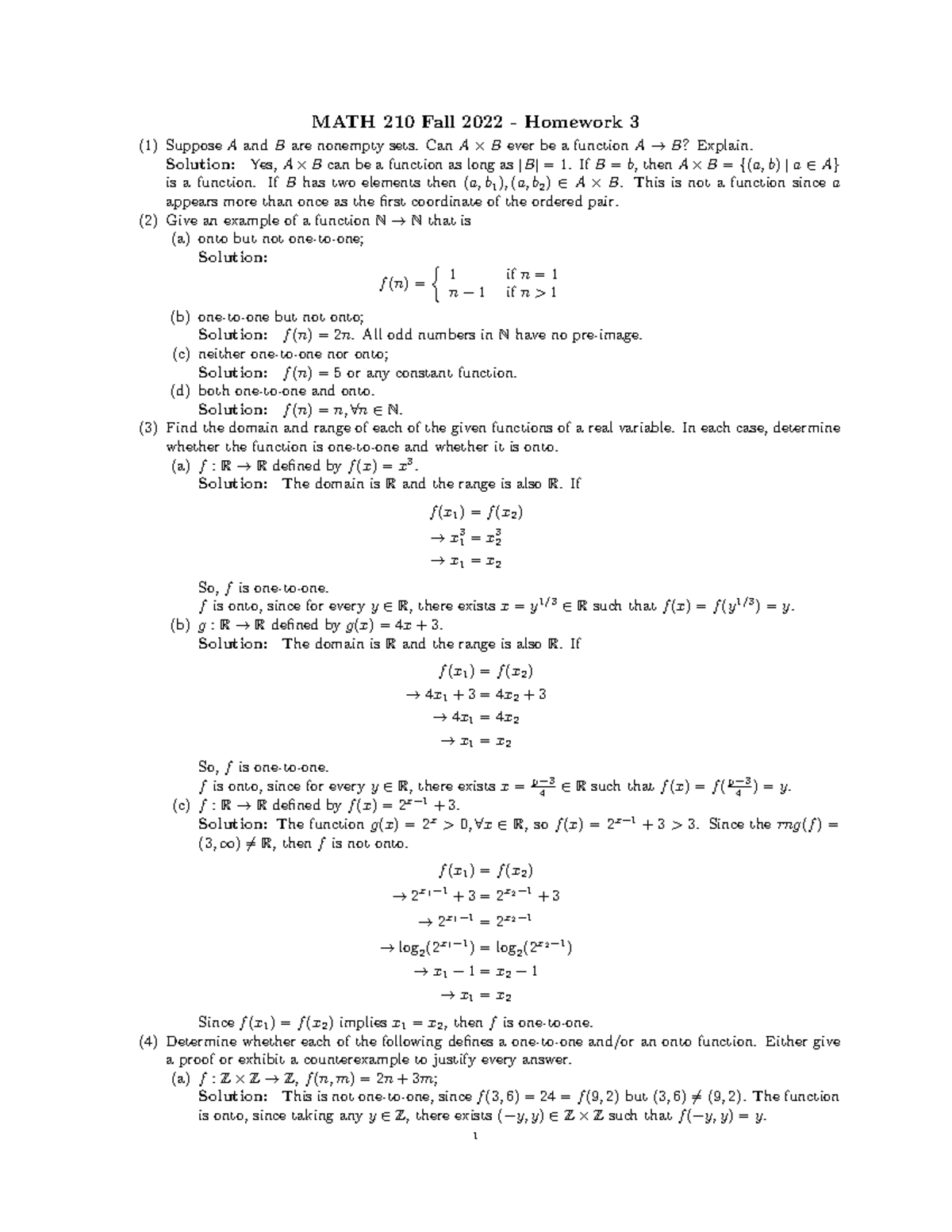 Math210 Homework 3 Math 210 Fall 2022 Homework 3 1 Suppose A And B Are Nonempty Sets Can