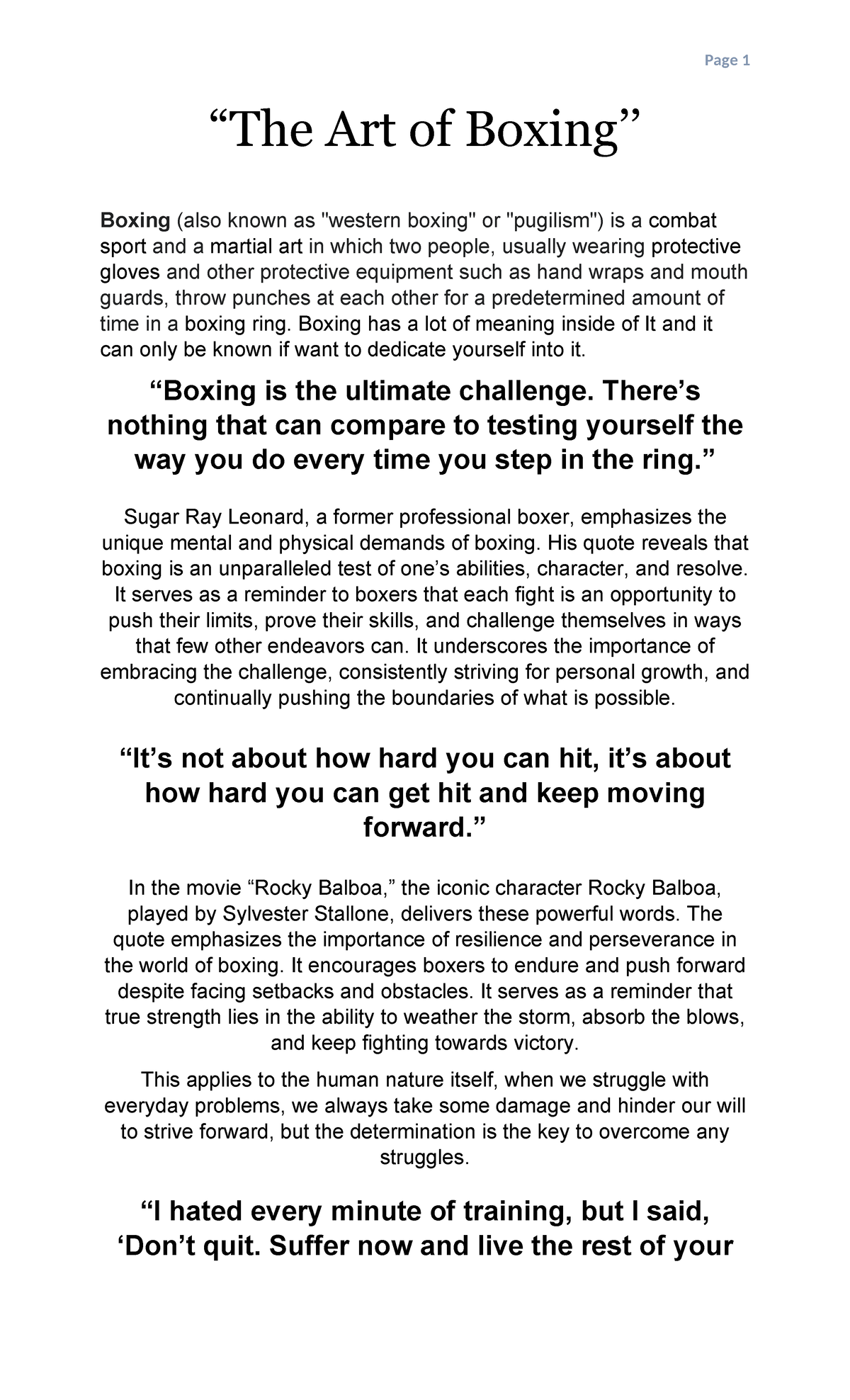 The Art of Boxing - inspiring qoute based on different awesome peoples ...