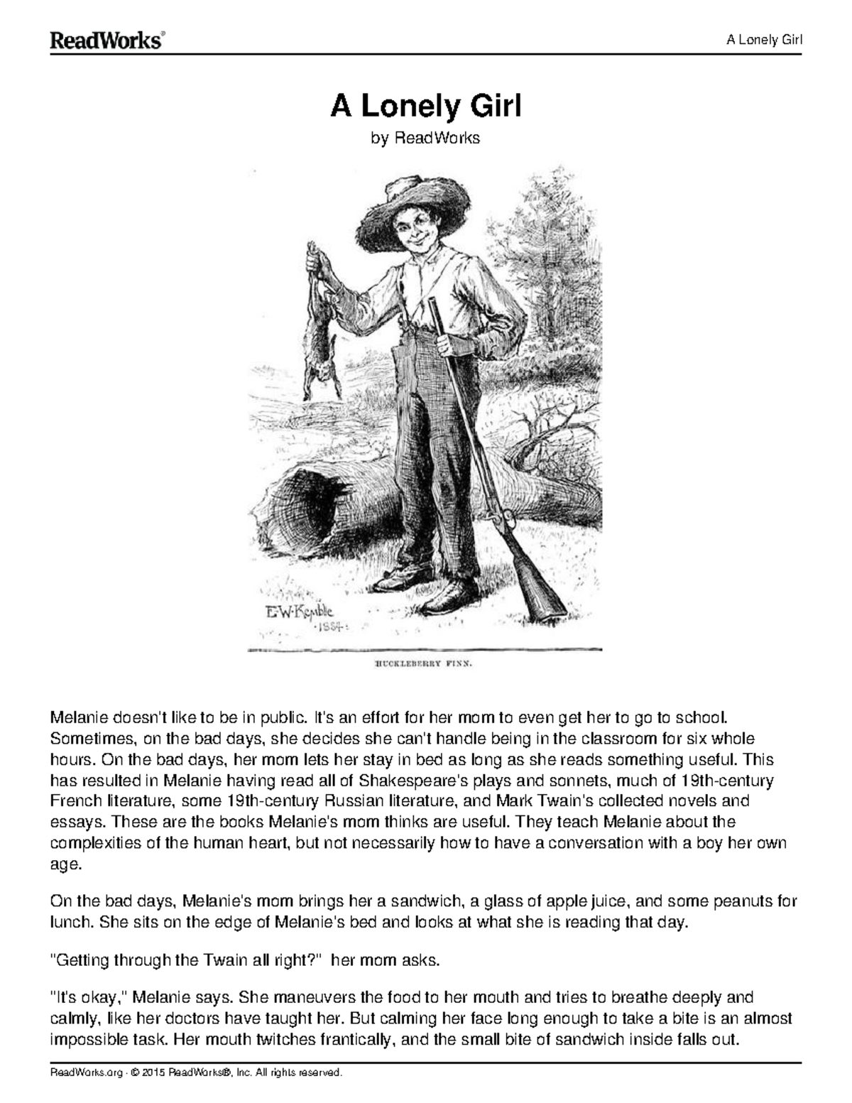 A Lonely Girl - Practise reading comprehension from old times. Great ...