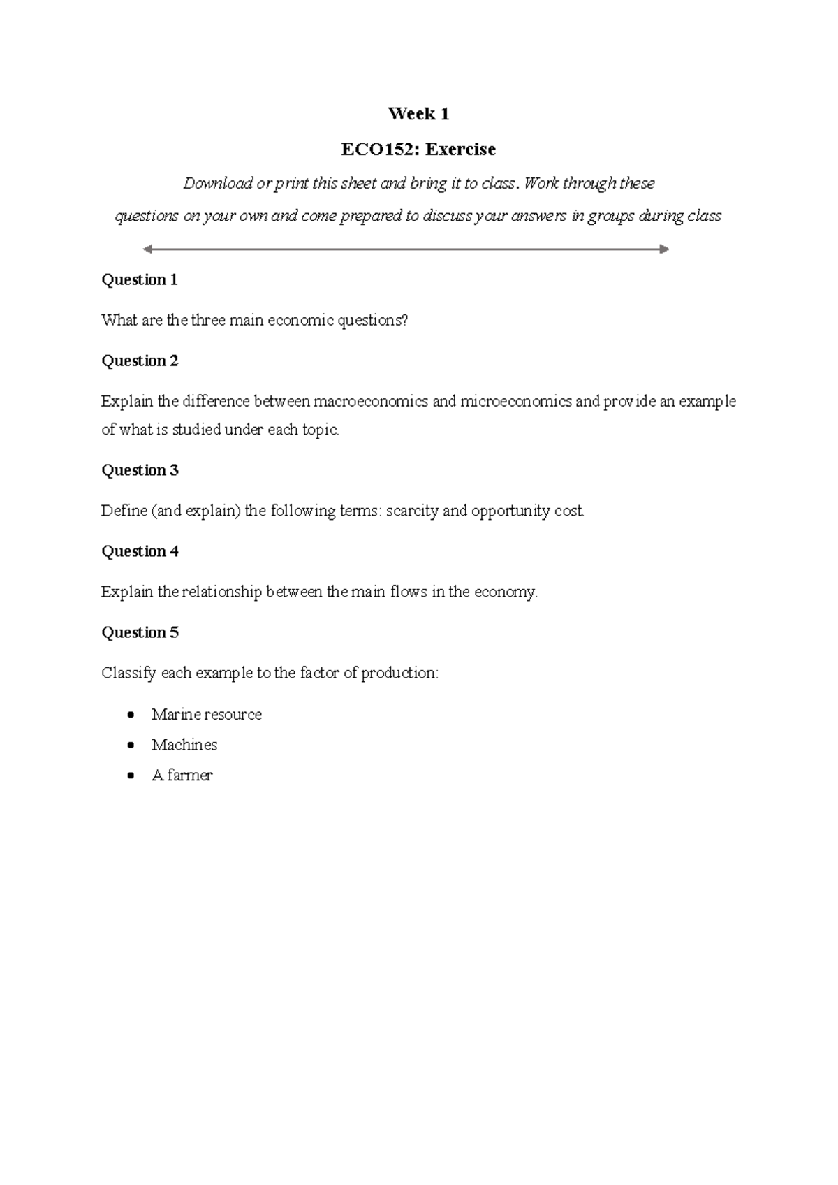 2024 Week 1 ECO152 Exercise - Week 1 ECO152: Exercise Download or print ...