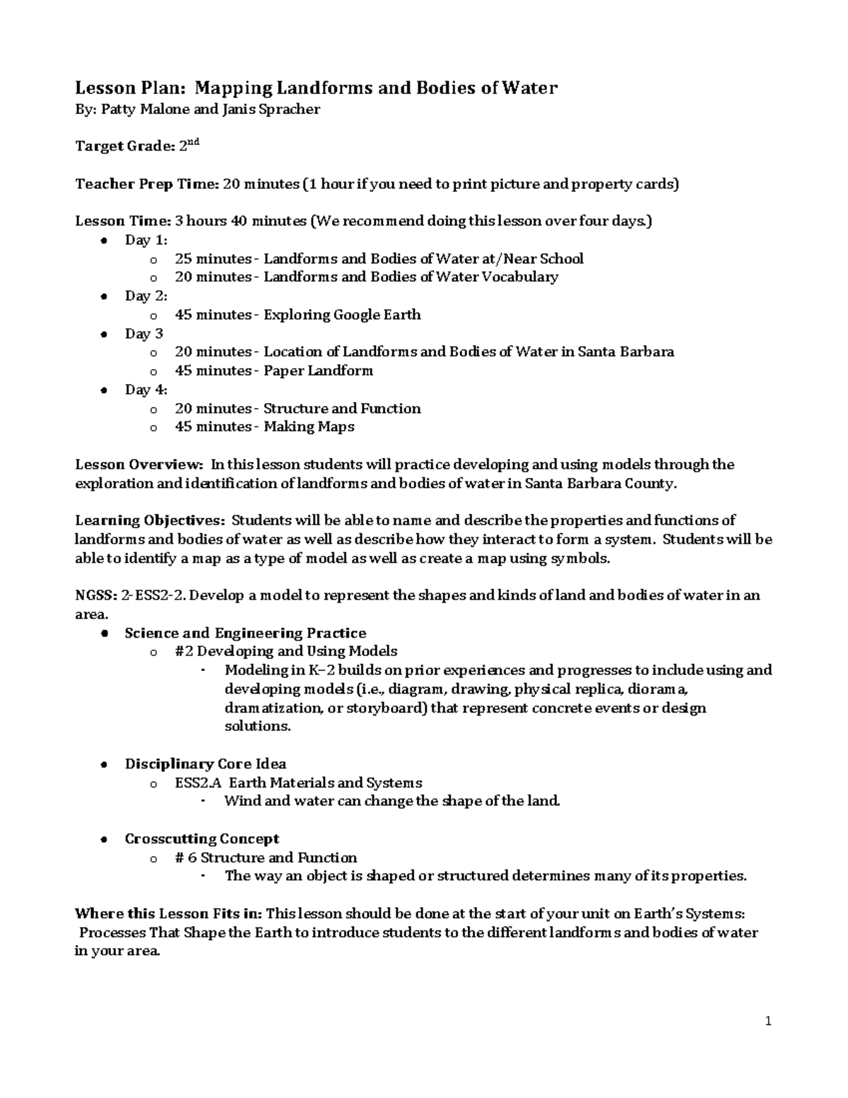 Landforms And Bodies Of Water Lesson Plan Lesson Plan Mapping