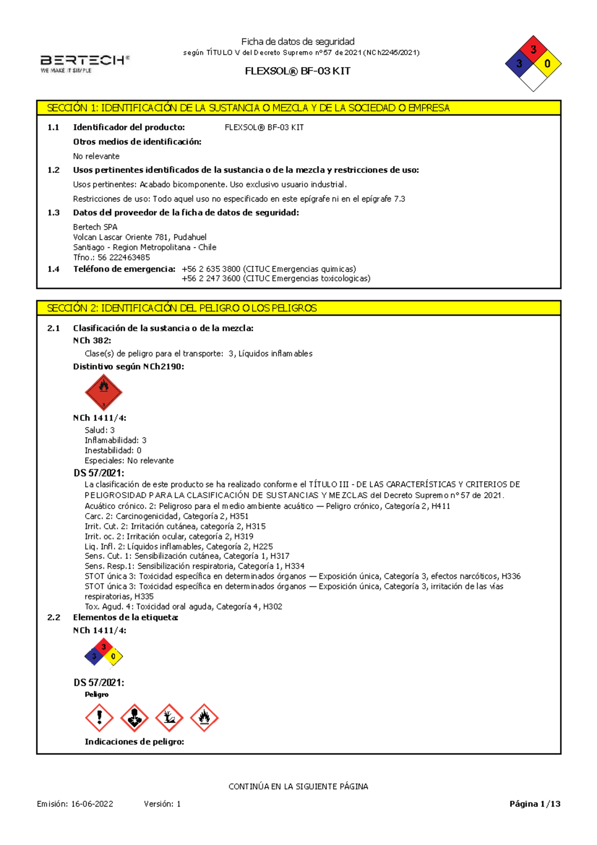 Ficha de datos de seguridad de Flexsol® BF-03 KIT - FLEXSOL® BF-03 KIT ...