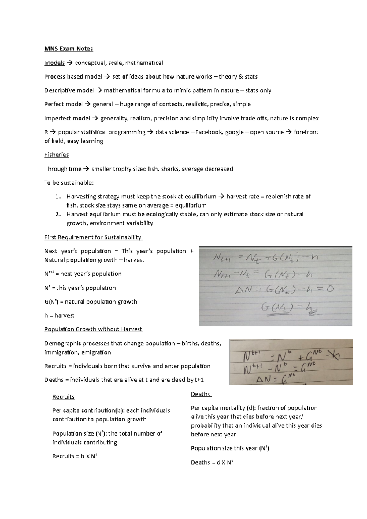 MNS Exam Notes - MNS Exam Notes Models conceptual, scale, mathematical ...