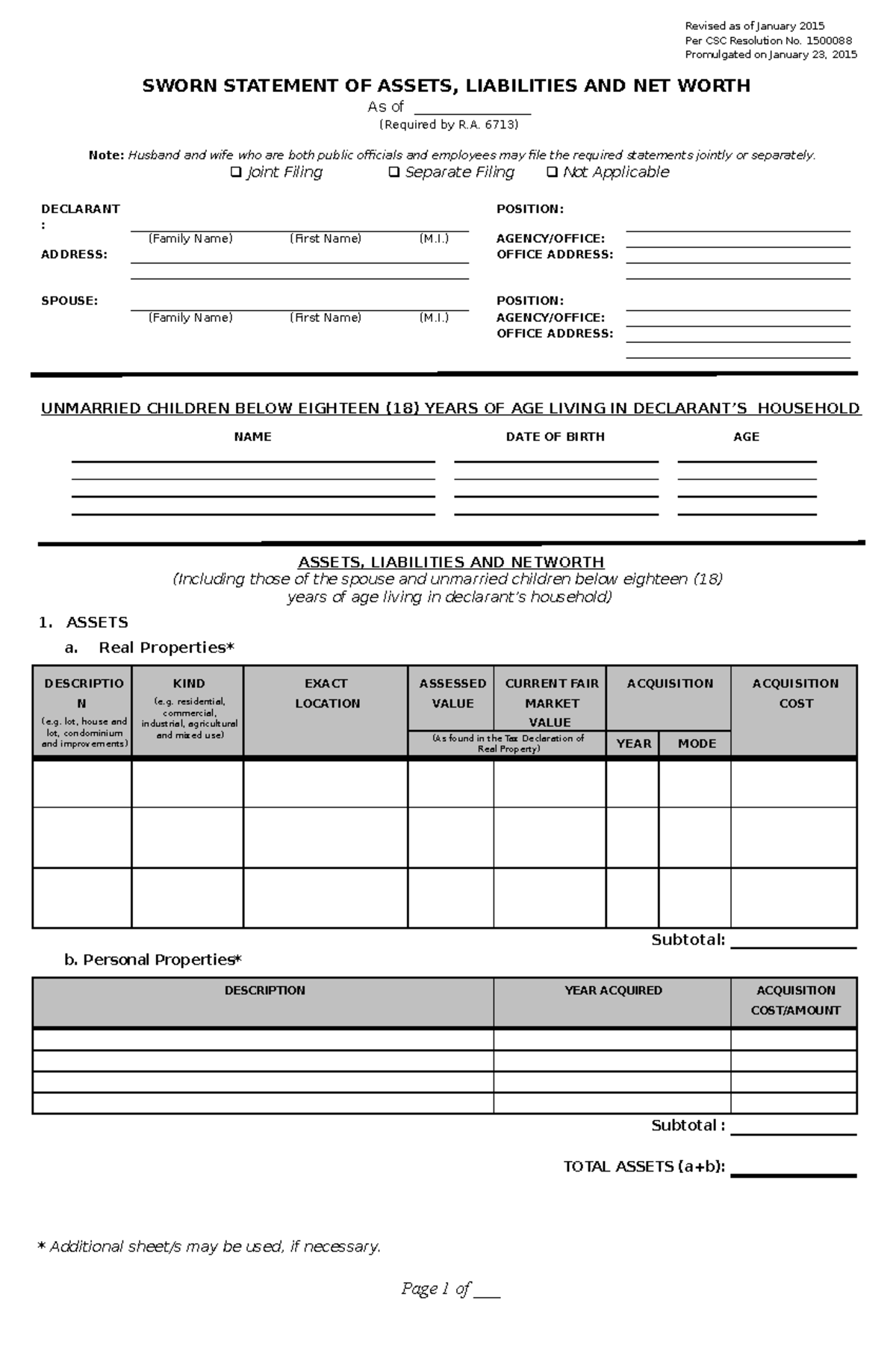 2015 SALN Form Blank - SAL-N FORM - Revised as of January 2015 Per CSC ...
