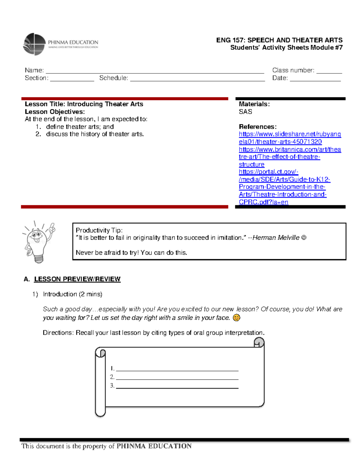 SAS#7 - ENG157 - asd - Students’ Activity Sheets Module # Name: - Studocu